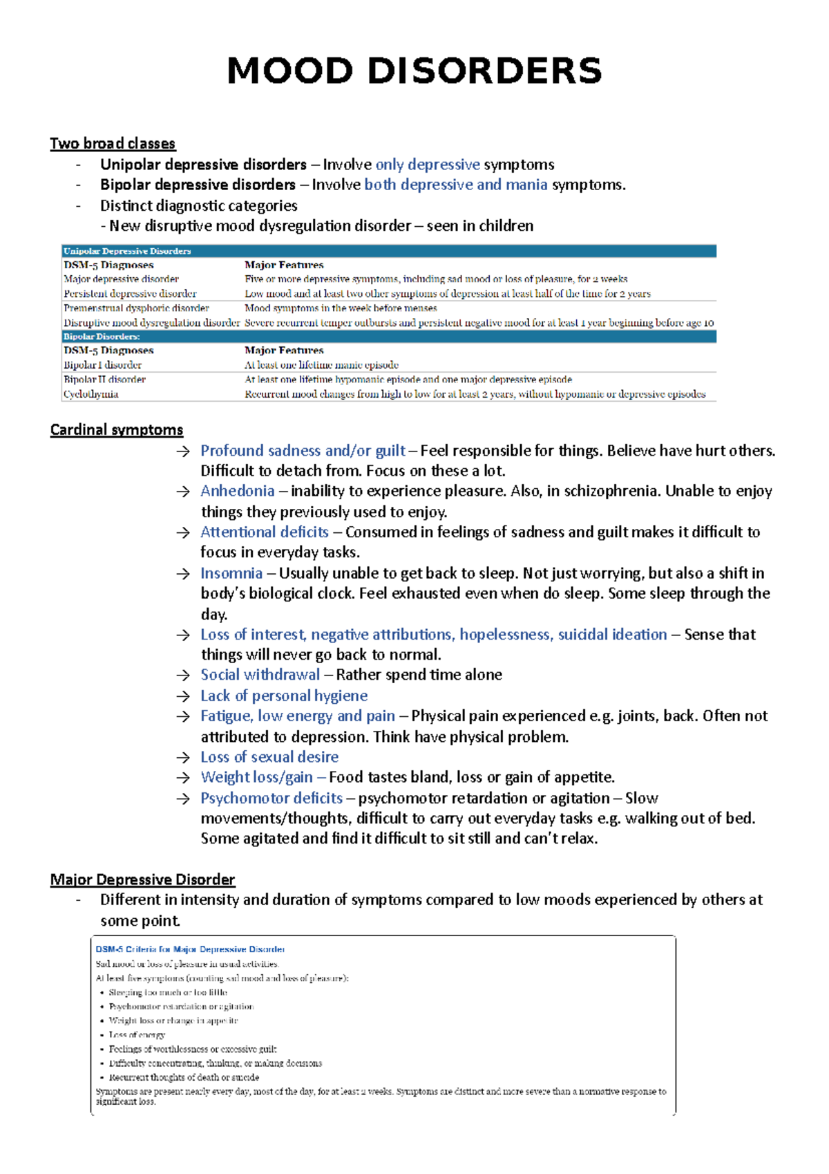 Lecture 3 - Mood Disorders - MOOD DISORDERS Two broad classes ...