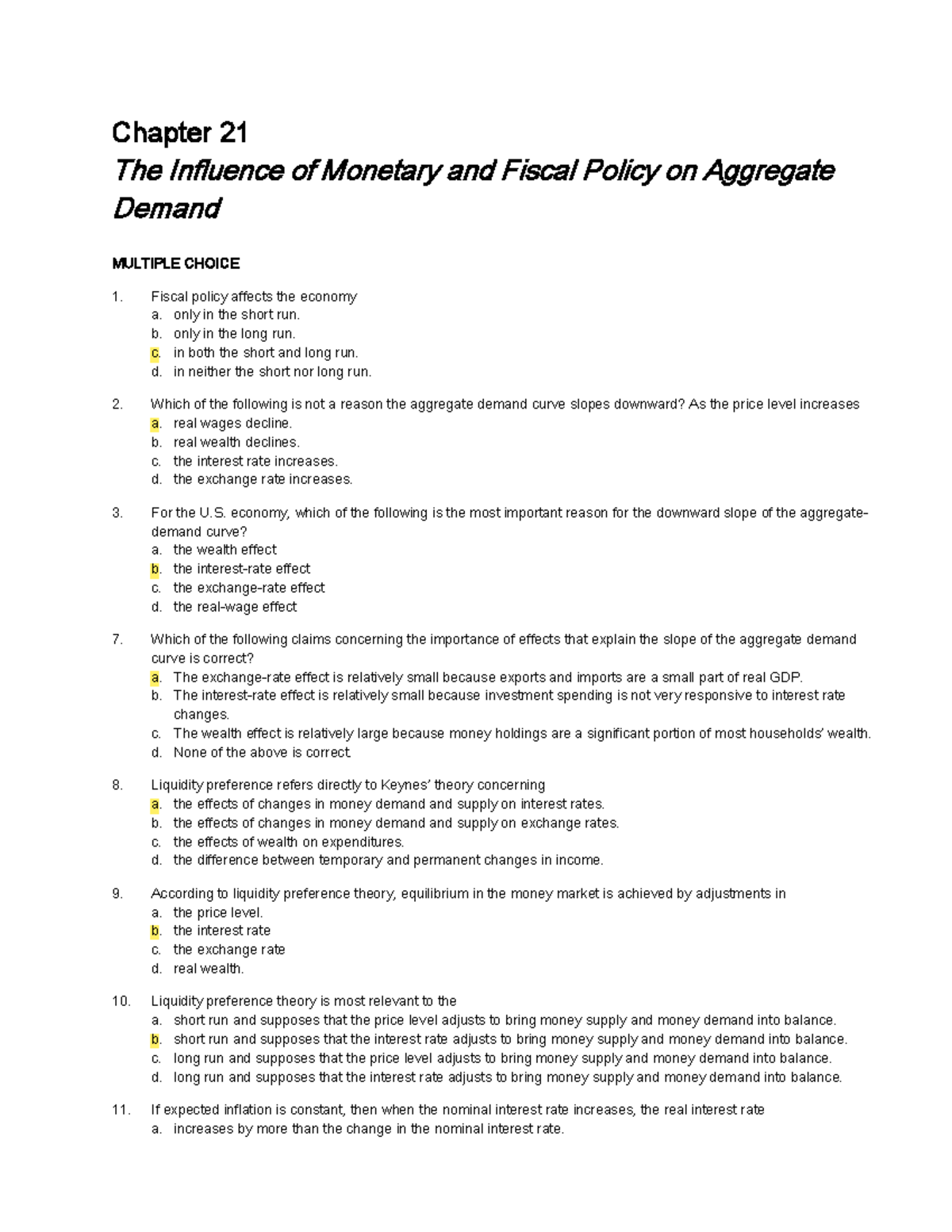 Macro-Chapter 21 - Macroeconomics chapter 21 The influence of monetary ...