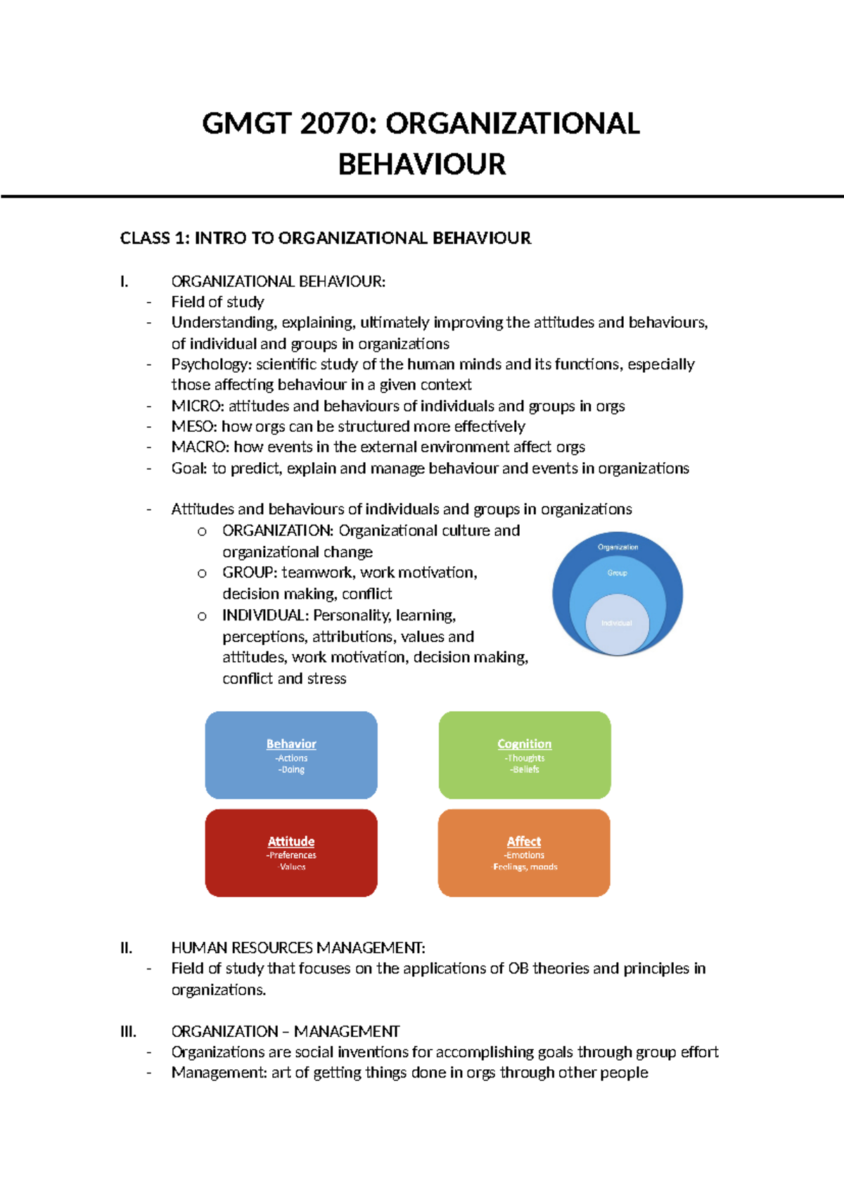 GMGT 2070 ORG Behavior - Summary Introduction To Organizational ...