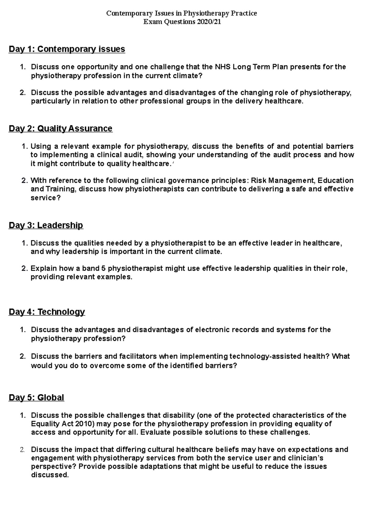 Interview questions 2021 - Contemporary Issues in Physiotherapy ...