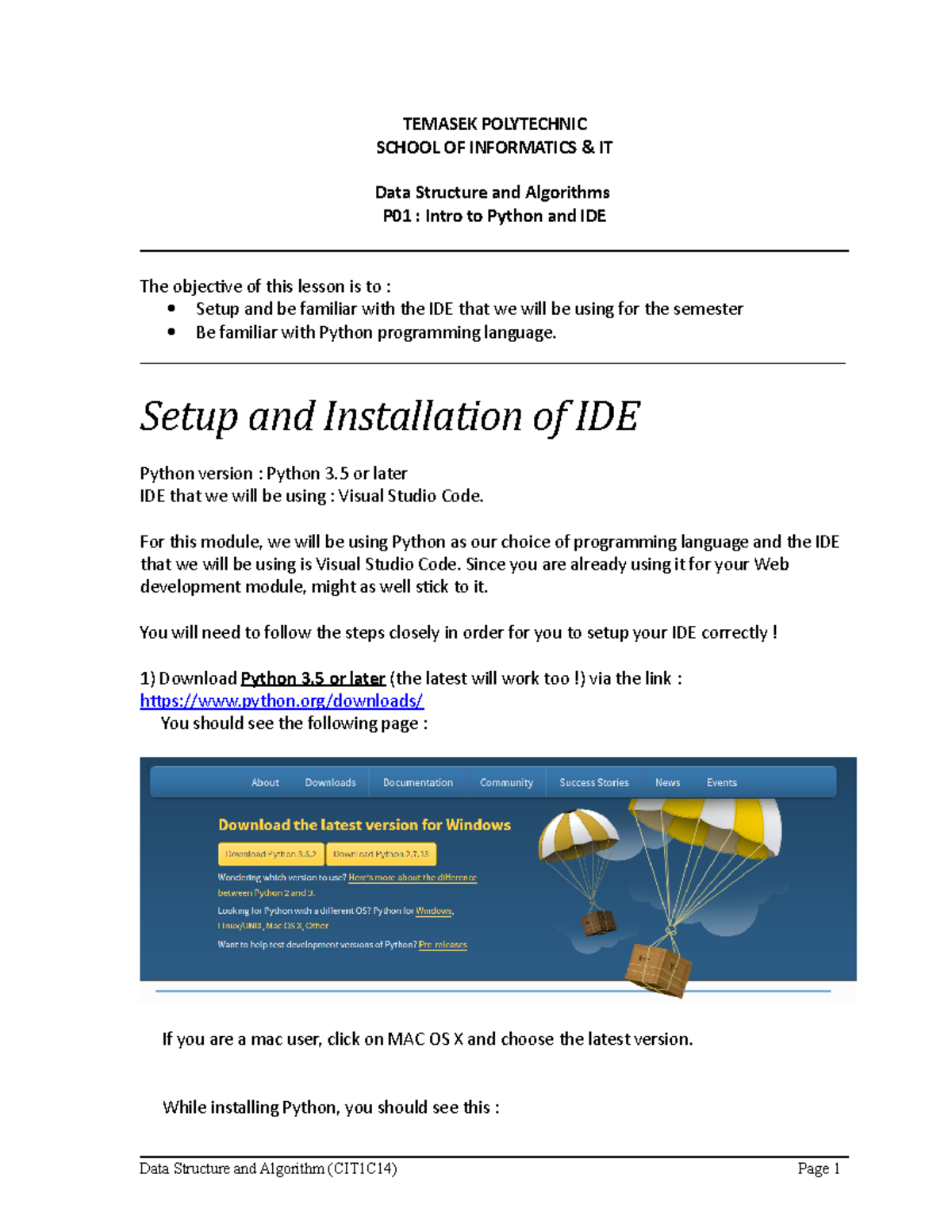 P01 - Intro to Python and IDE - TEMASEK POLYTECHNIC SCHOOL OF ...