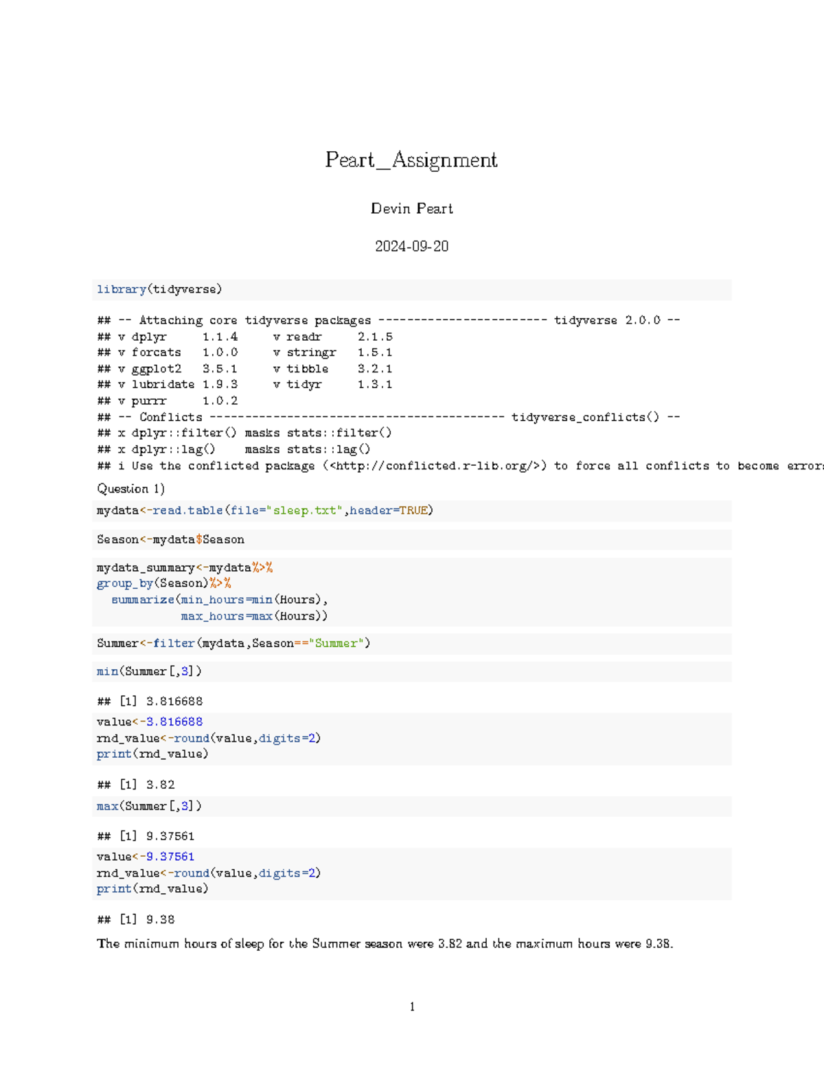 Lab assignment 1 - Lab assignent - Peart_Assignment Devin Peart 2024-09- library(tidyverse ...