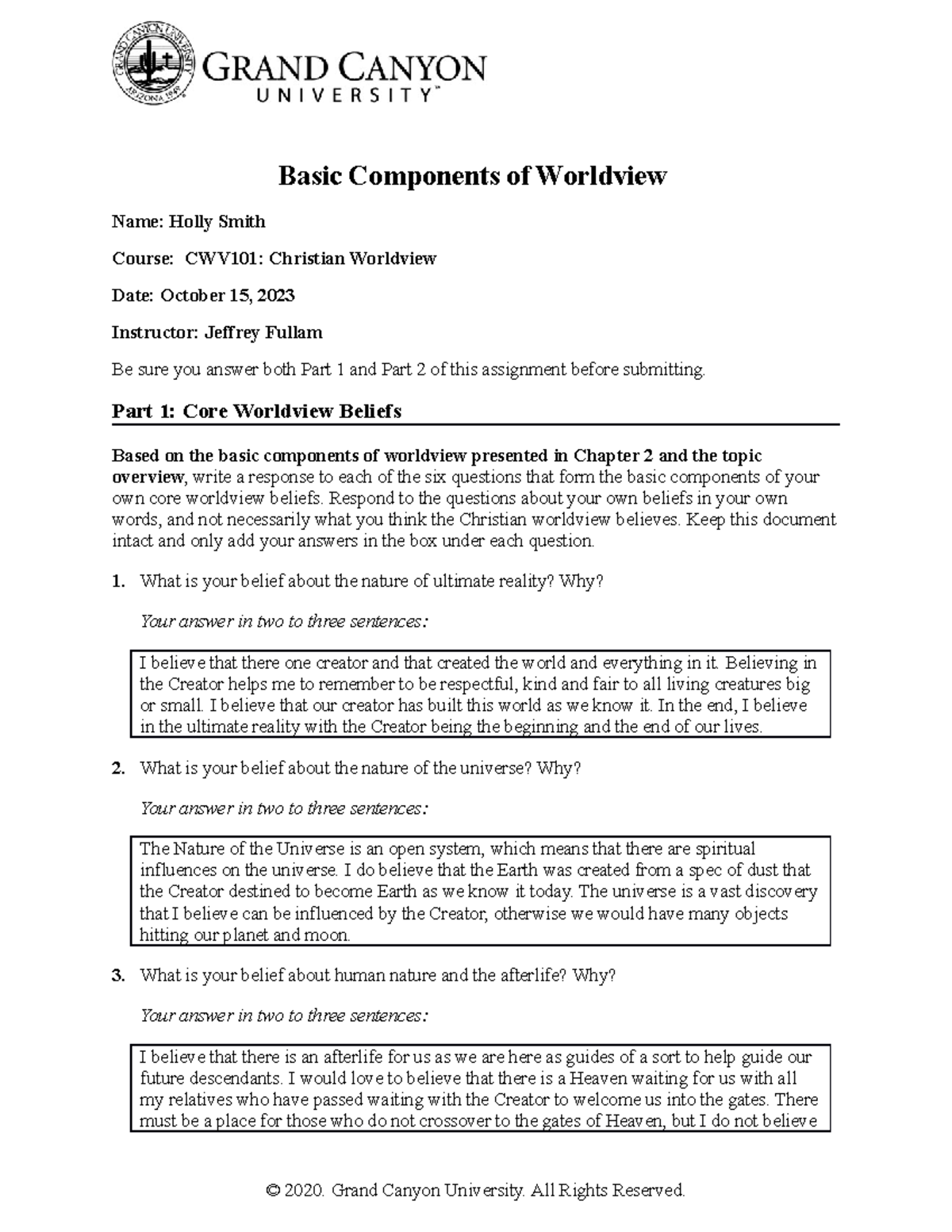 Basic Components Of Worldview - Basic Components of Worldview Name ...