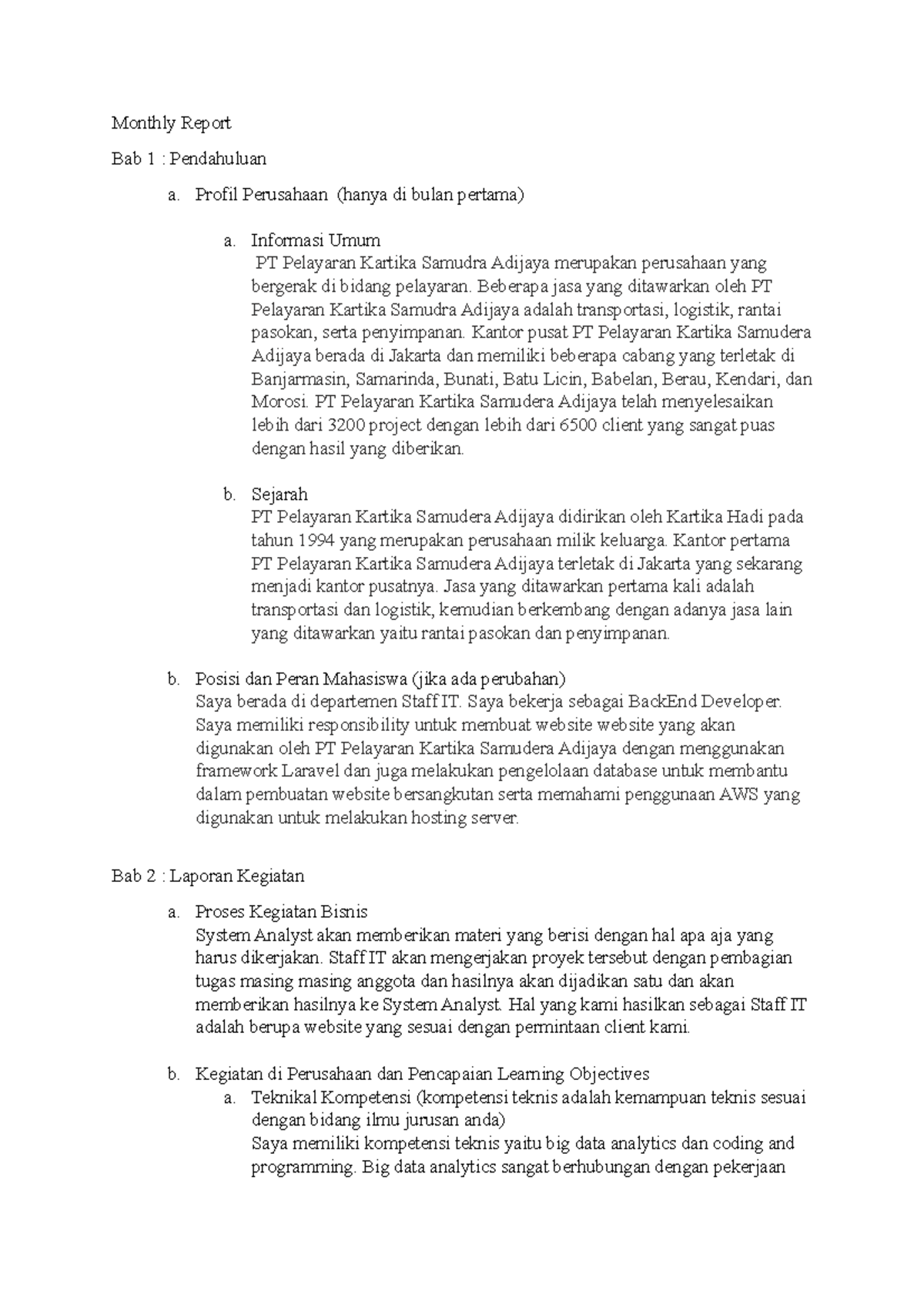 Monthly Report - September - Monthly Report Bab 1 : Pendahuluan a ...