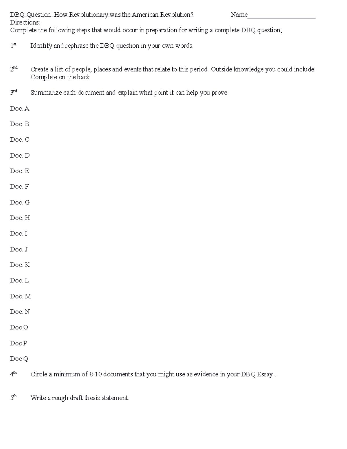 DBQ Analysis Worksheet-American Revolution - DBQ Question: How ...