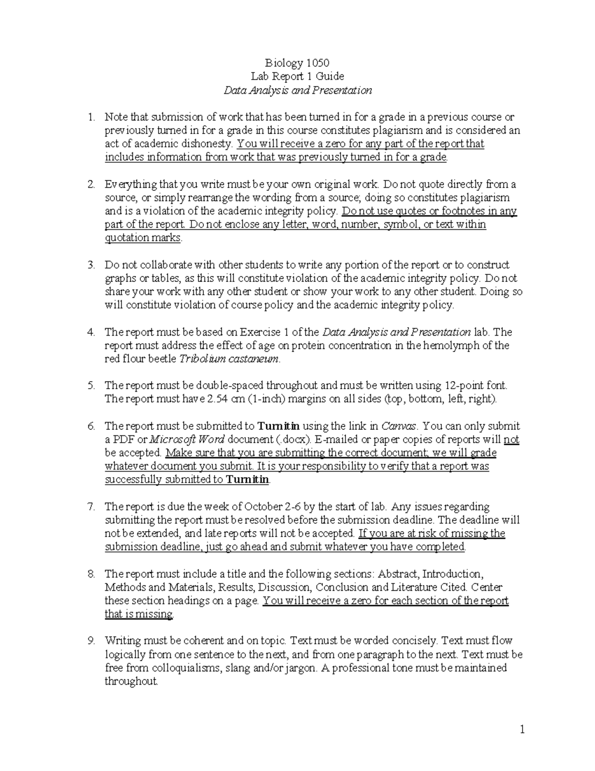 1050Report 1 Guide F2023 - Biology 1050 Lab Report 1 Guide Data ...