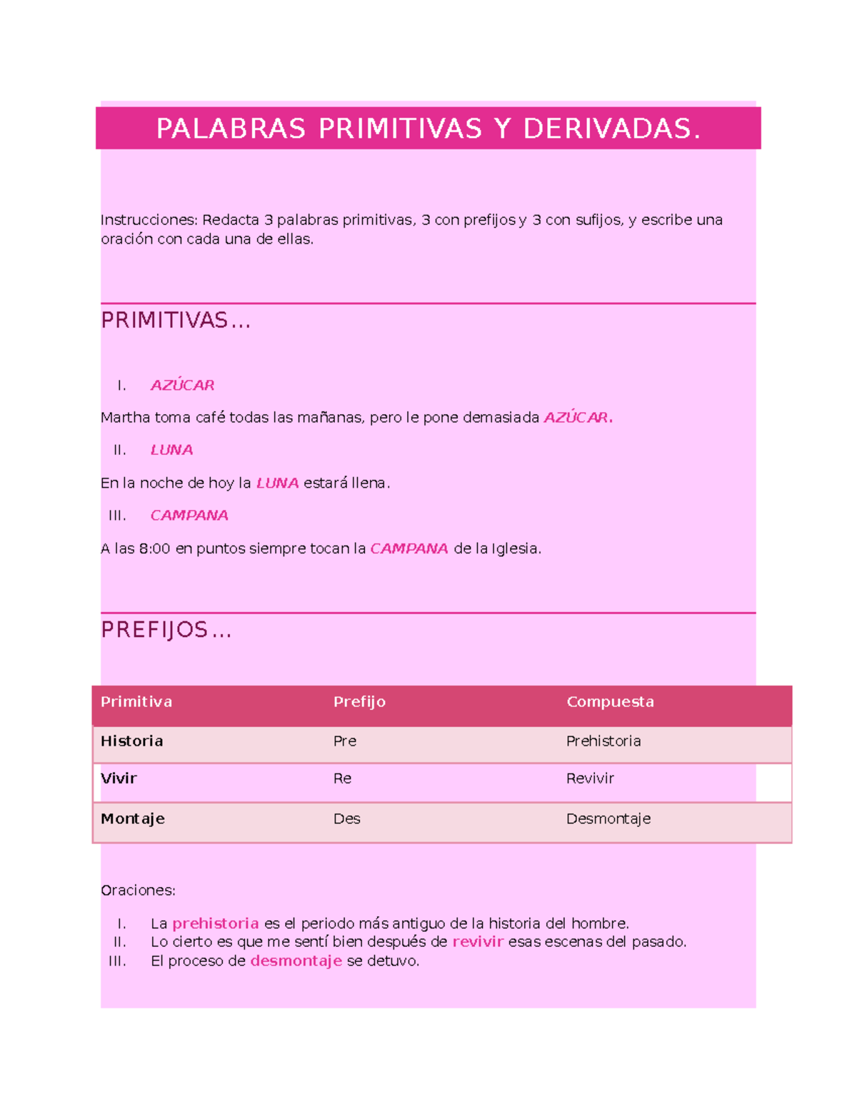 Palabras primitivas y derivadas - PALABRAS PRIMITIVAS Y DERIVADAS ...