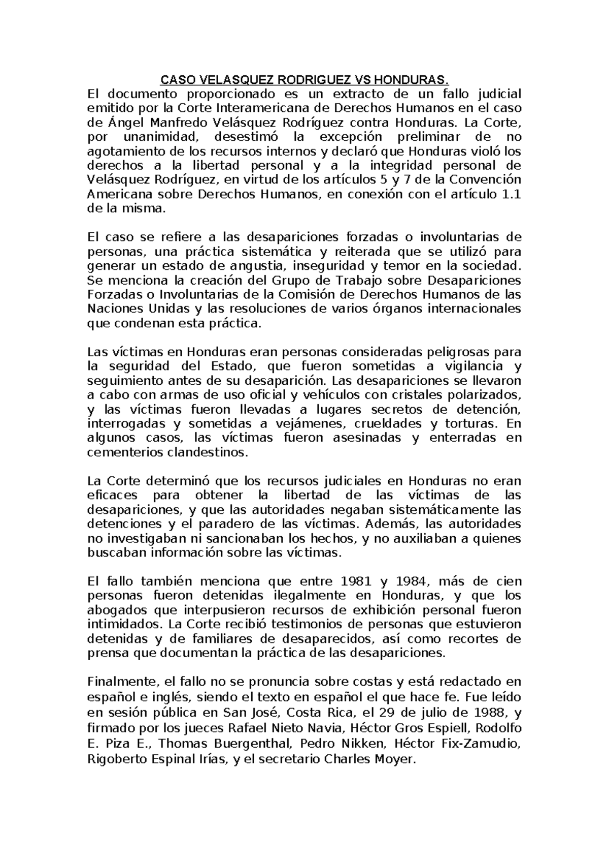 CASO Velasquez Rodriguez VS Honduras - CASO VELASQUEZ RODRIGUEZ VS ...
