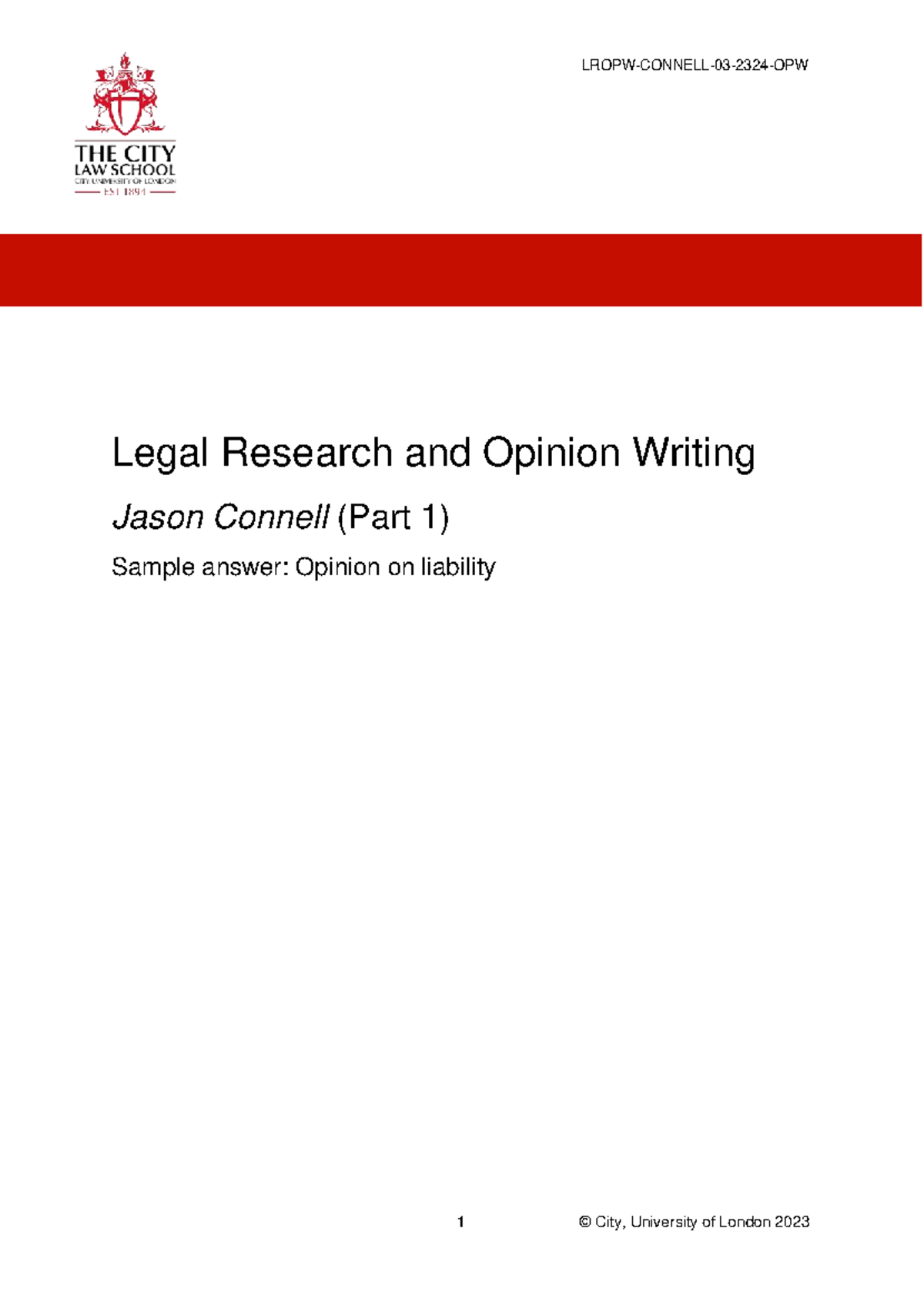 Connell sample opinion - Legal Research and Opinion Writing Jason ...