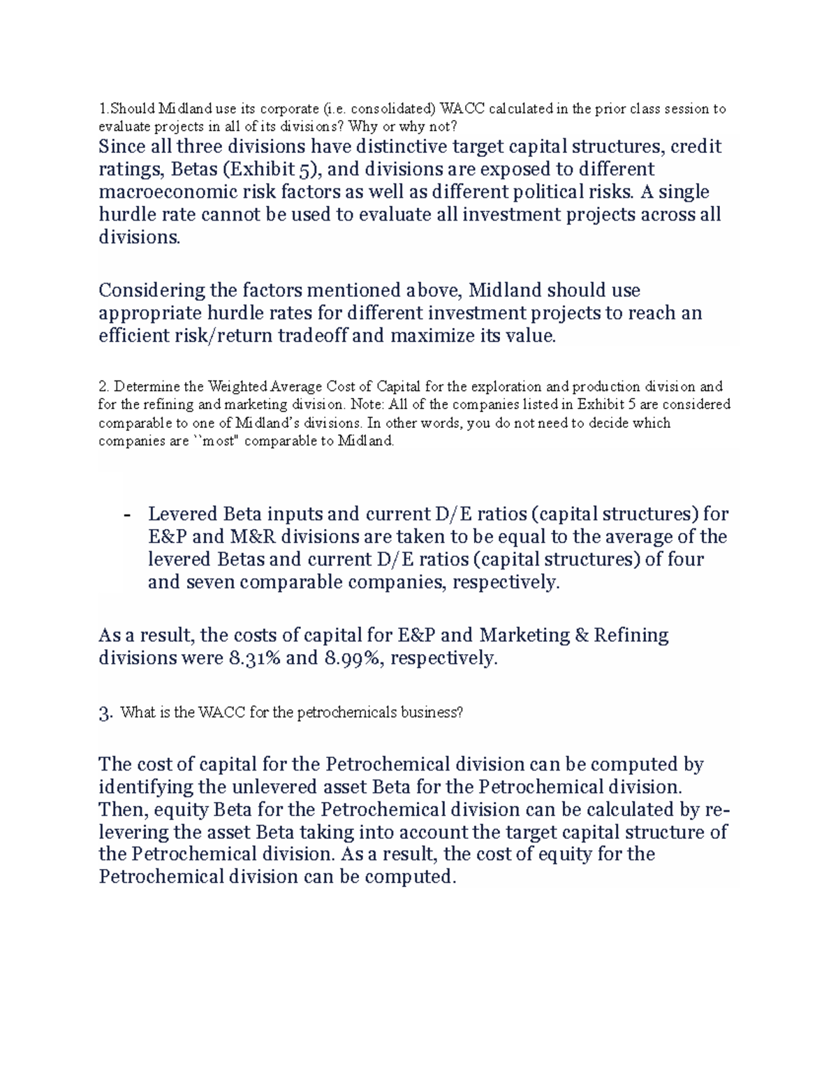 Midland Energy Case Answers - 1 Midland use its corporate (i ...