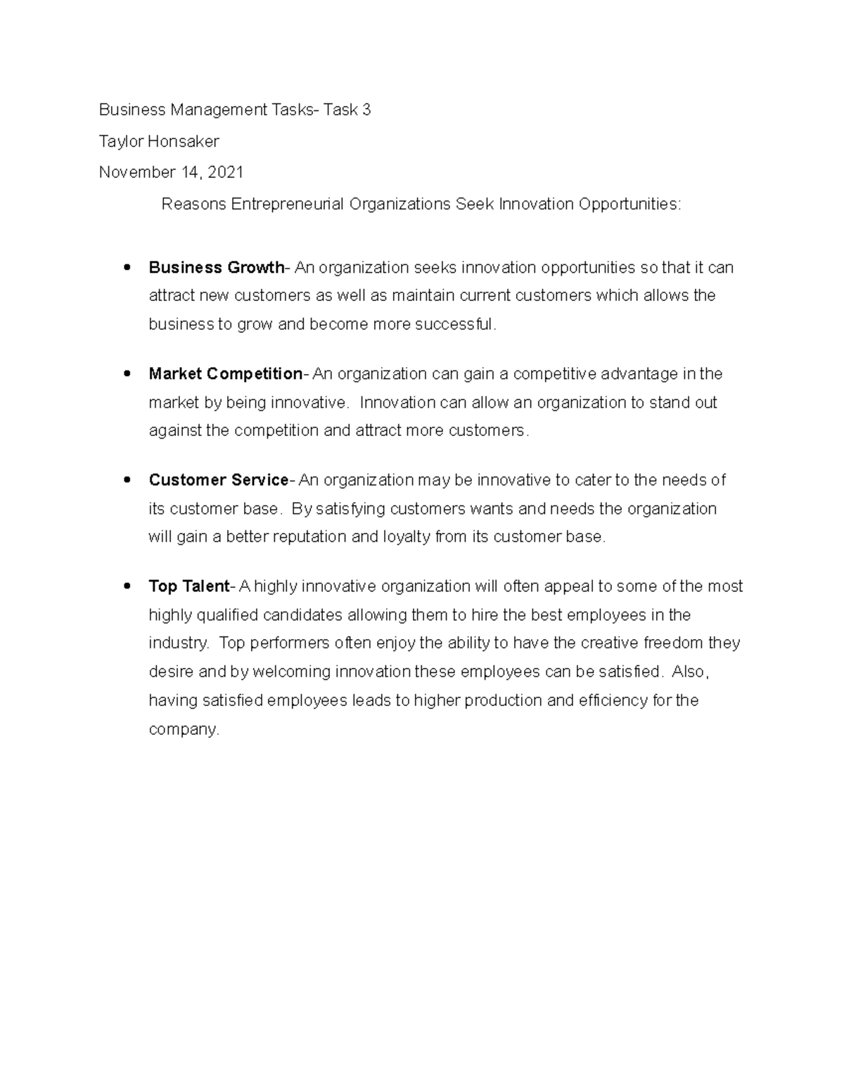 Business Management Tasks- Task 3 Performance Assessment - Business ...