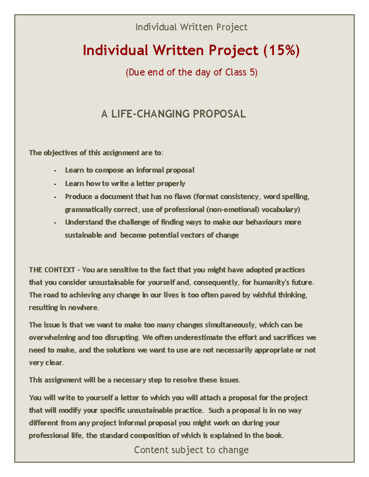 3 - Individual written project - Individual Written Project Individual ...