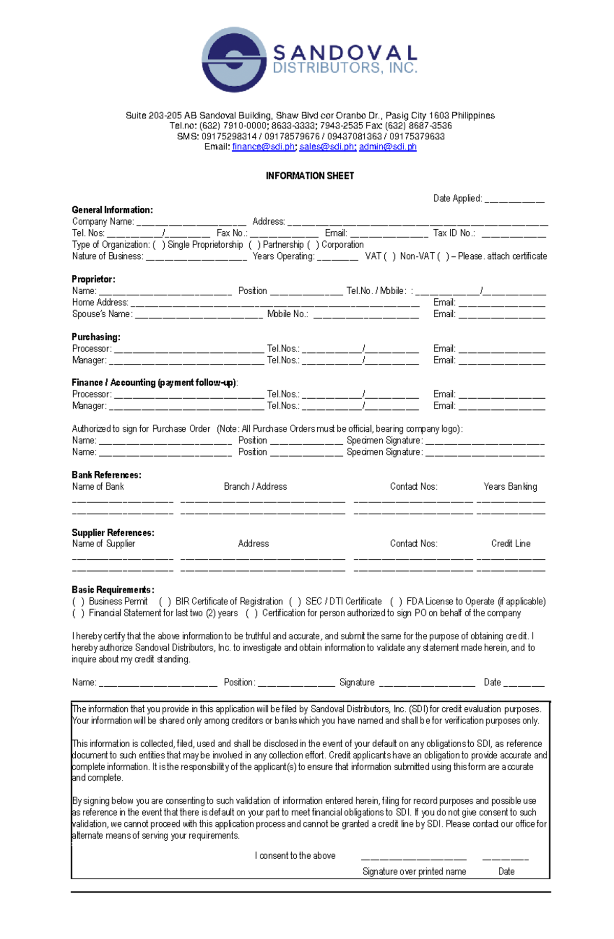 SDI FORM - EXAX - Suite 203-205 AB Sandoval Building, Shaw Blvd cor ...