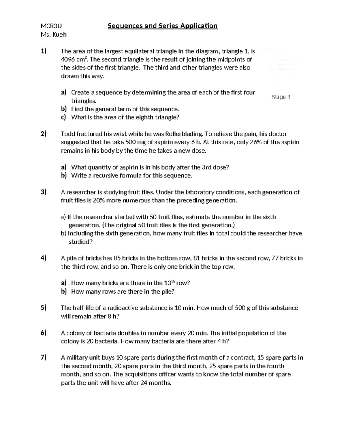 Lesson 7 applications worksheet - MCR3U Sequences and Series ...