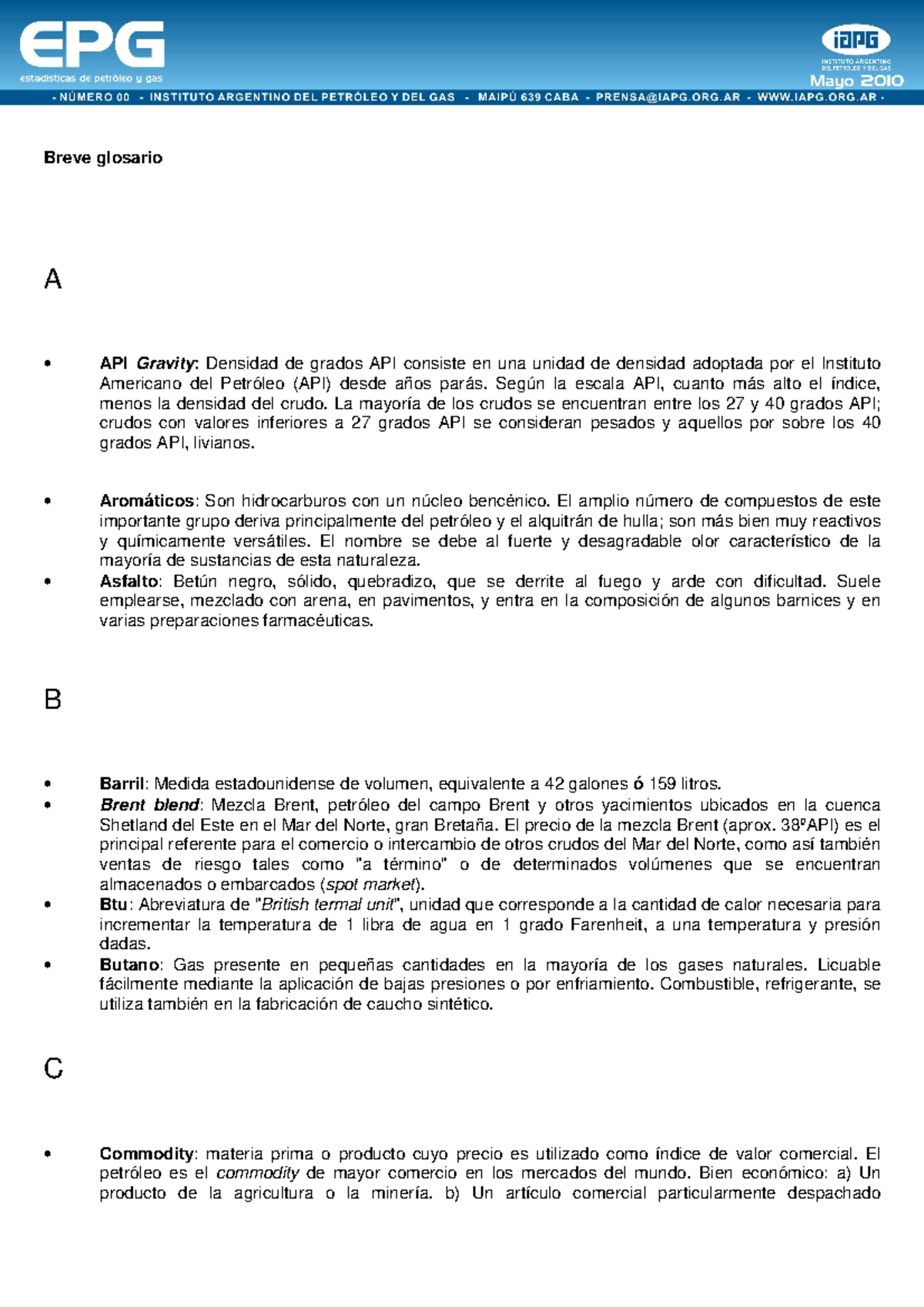 Glosario EPG - Breve glosario A API Gravity: Densidad de grados API ...
