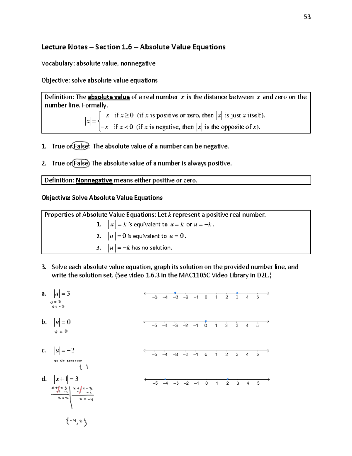 1.6 Lecture Notes - Lecture Notes – Section 1 – Absolute Value ...