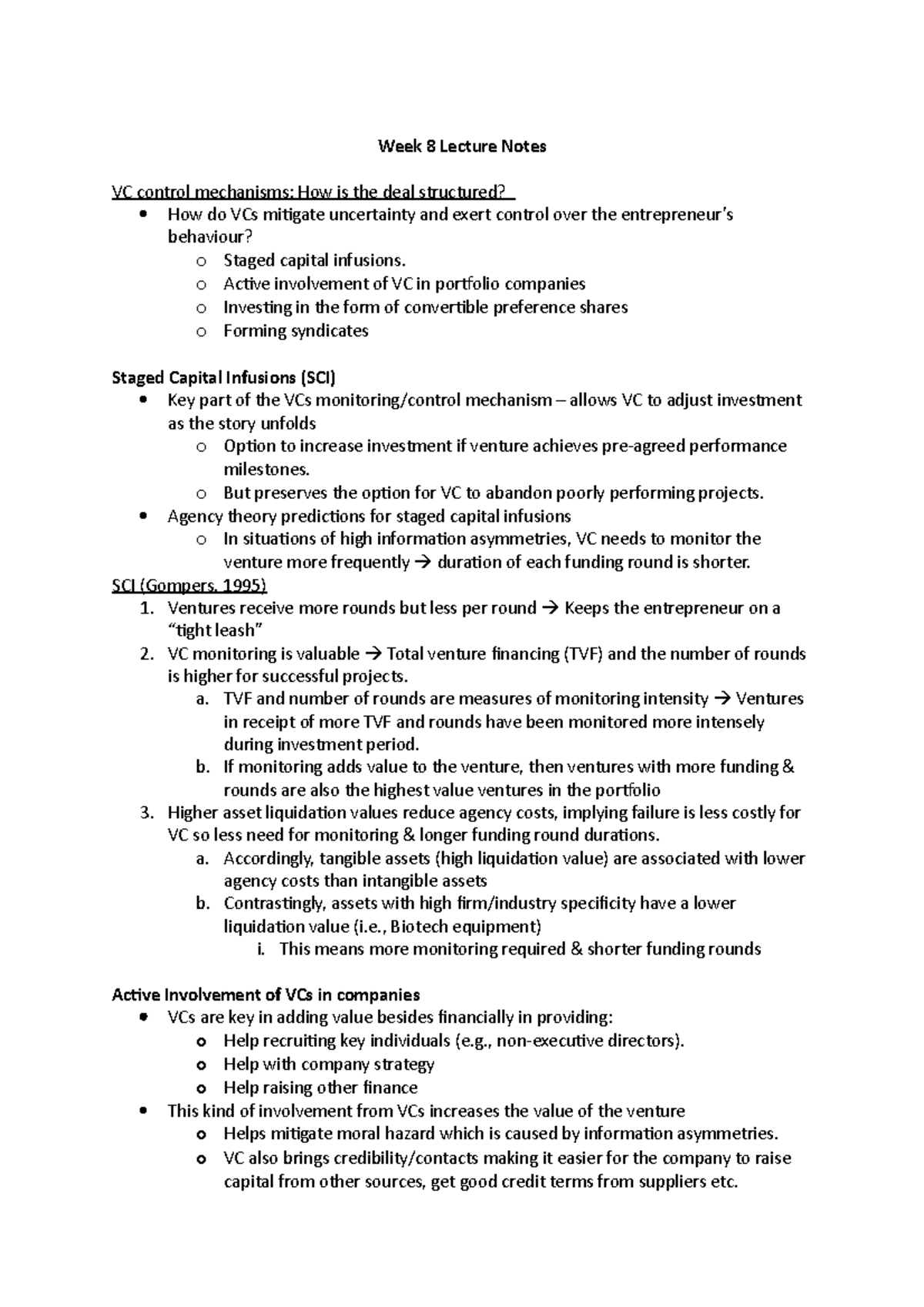 Week 8 Lecture Notes - Week 8 Lecture Notes VC control mechanisms: How ...