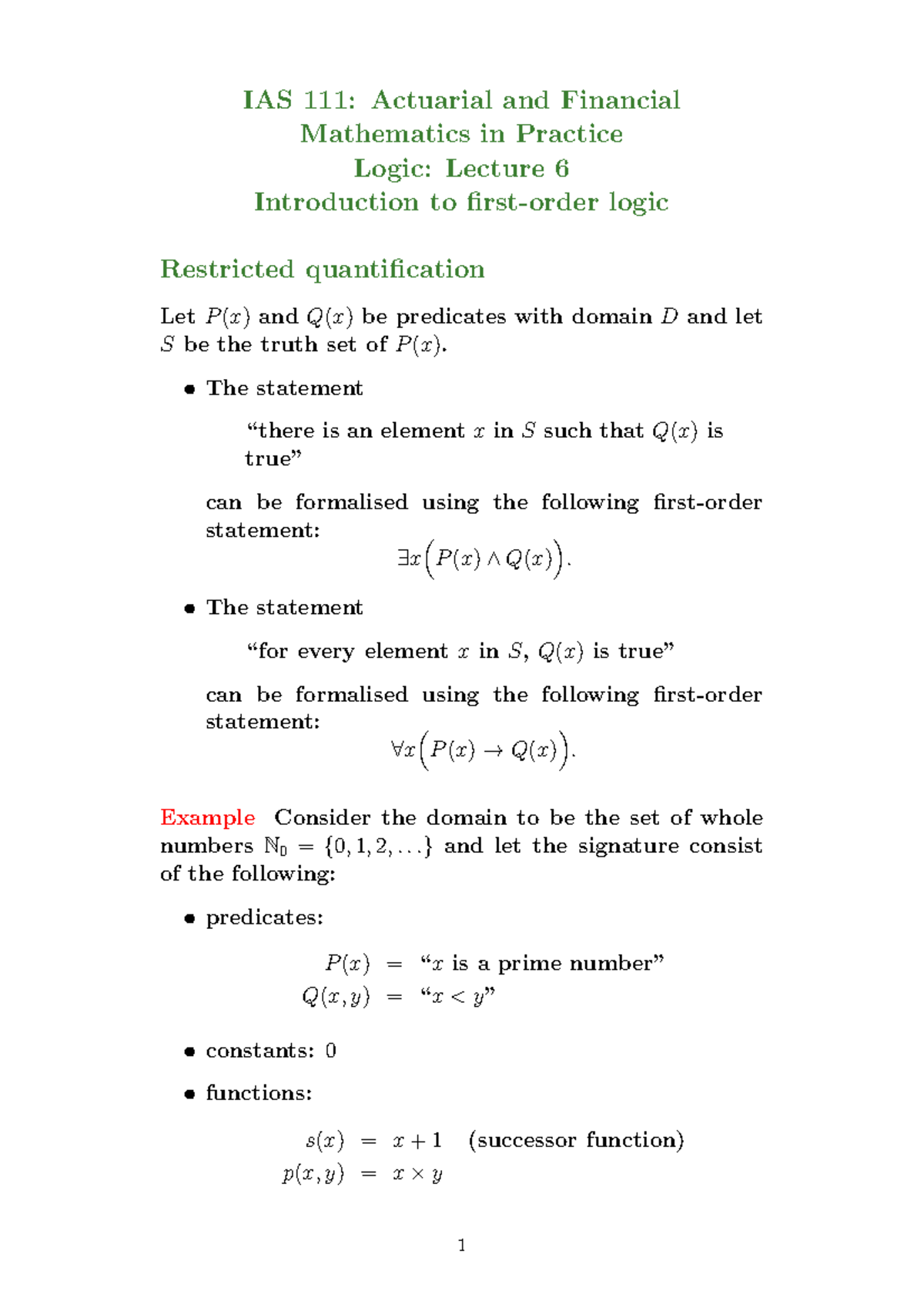 Logic Lecture 6 - IAS 111: Actuarial and Financial Mathematics in ...