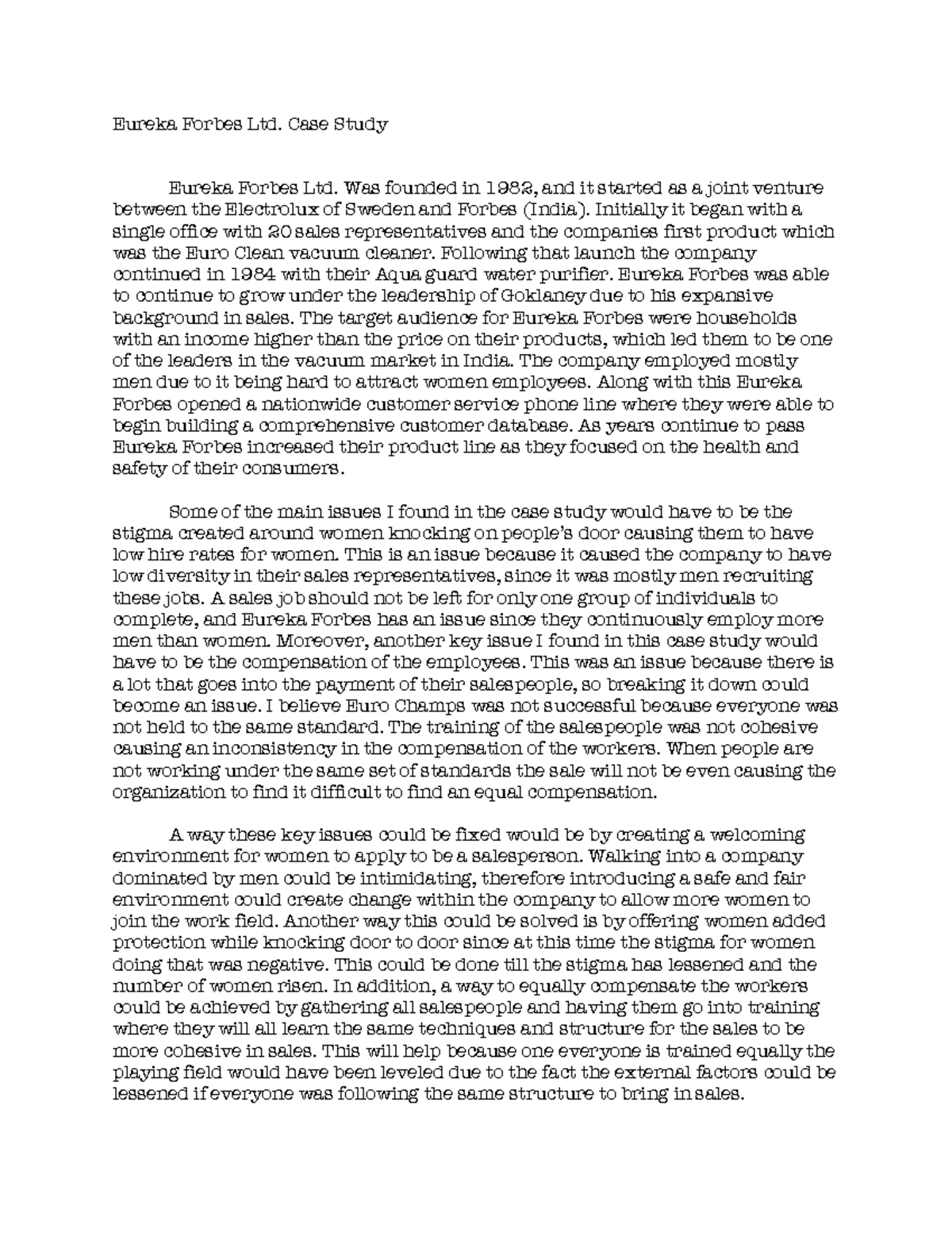 Eureka Forbes case study - Eureka Forbes Ltd. Case Study Eureka Forbes ...