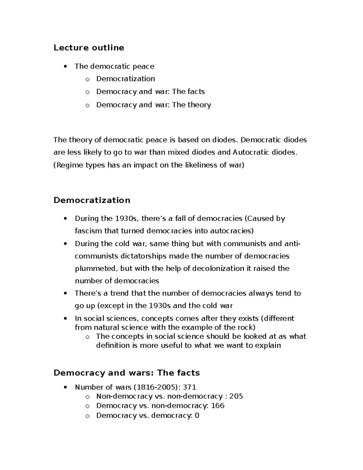 1 The democratic peace theory - Lecture outline The democratic peace o ...
