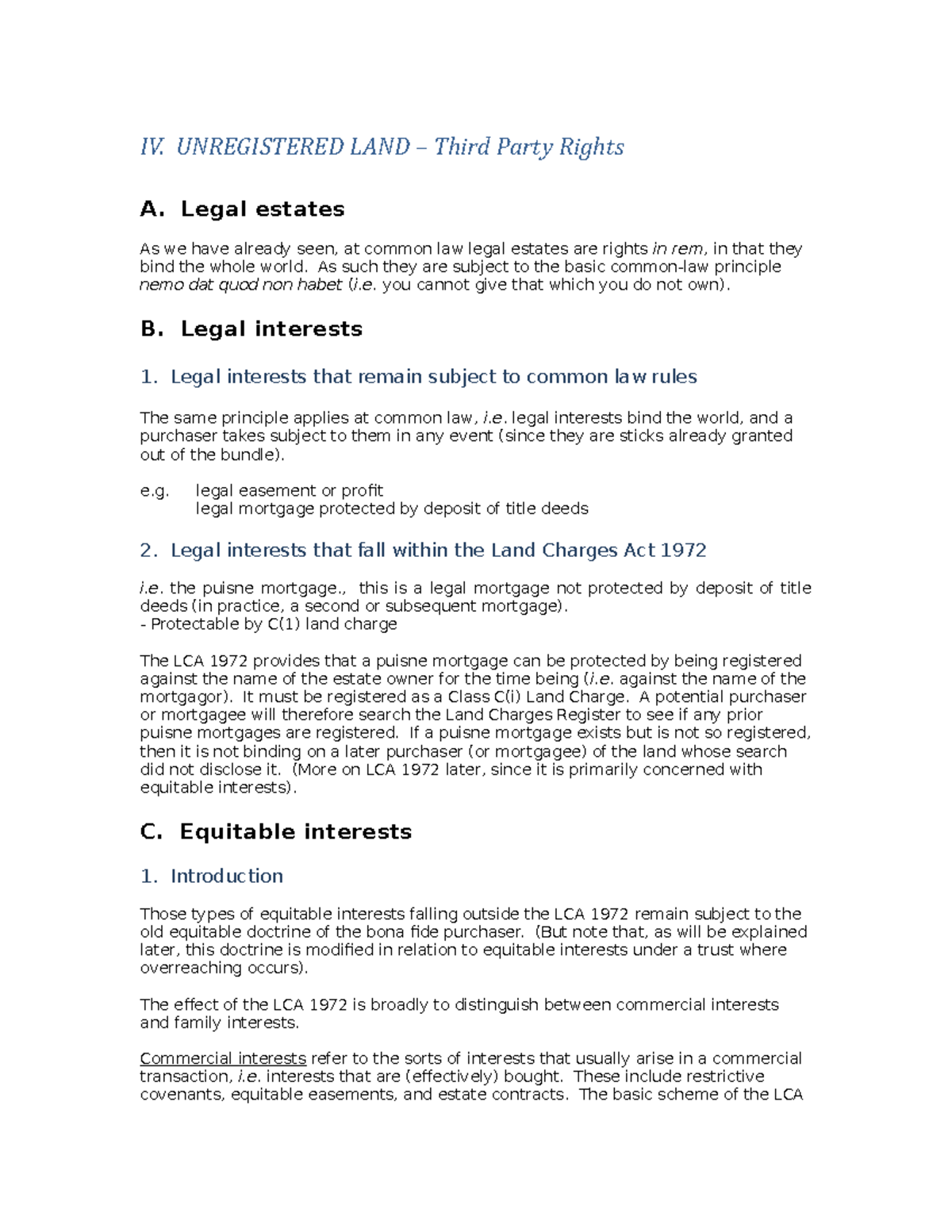 IV Unregistered land - land law 21-22 - IV. UNREGISTERED LAND – Third ...