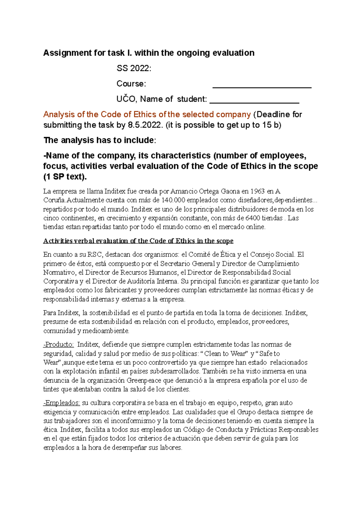 Assignment for task I. BE - within the ongoing evaluation SS 2022 ...