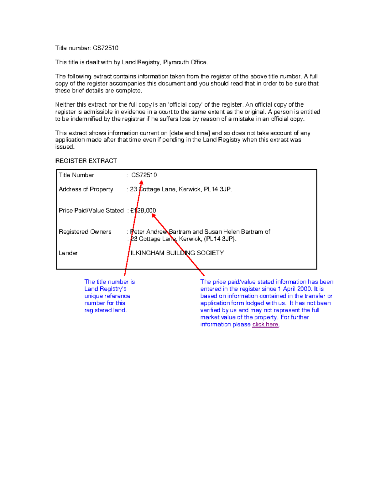 Example of land register - Title number: CS This title is dealt with by ...