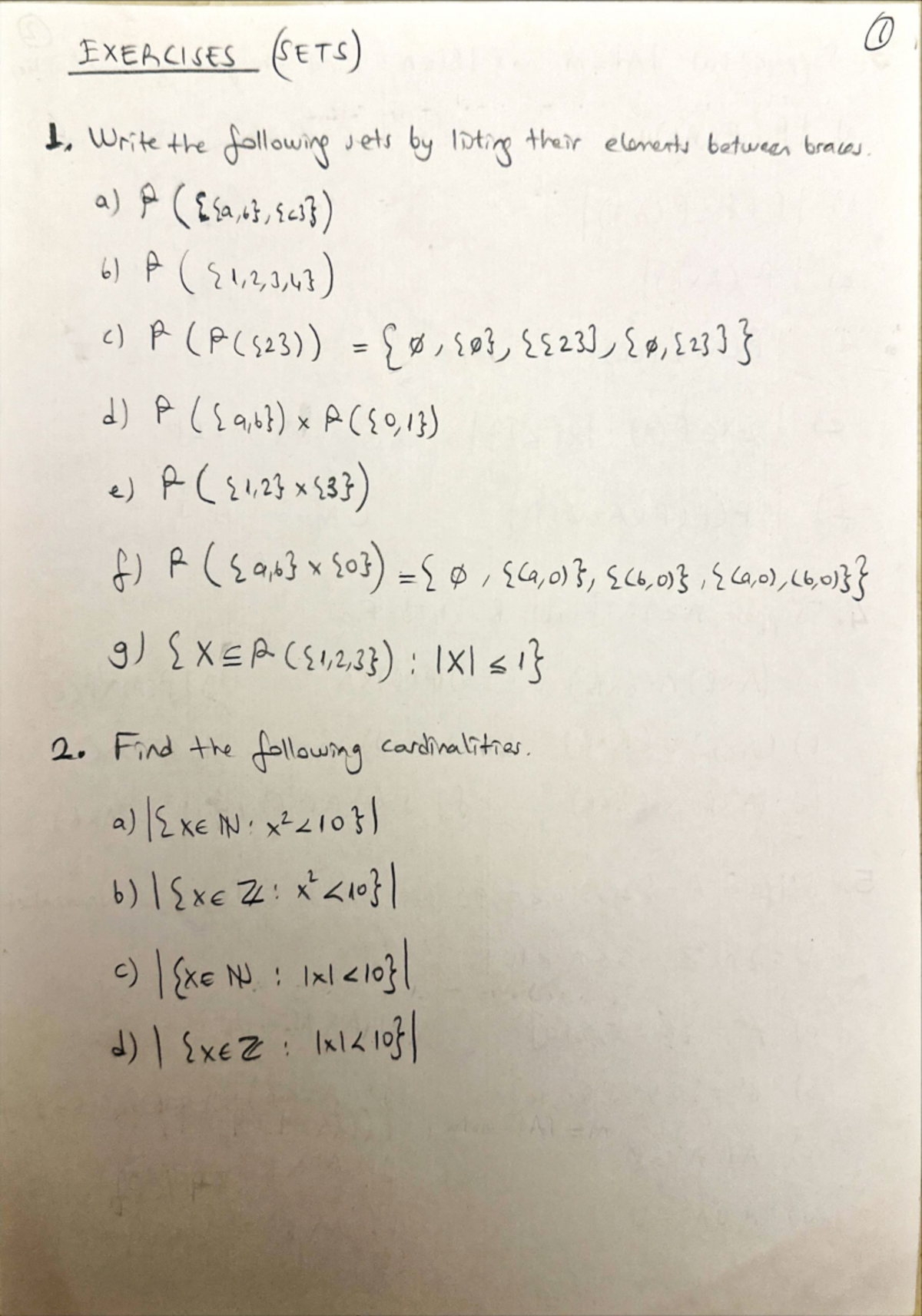 Exercises For Sets - EXERCISES (SETS) ( 1. Write the following sets listing their elevents ...