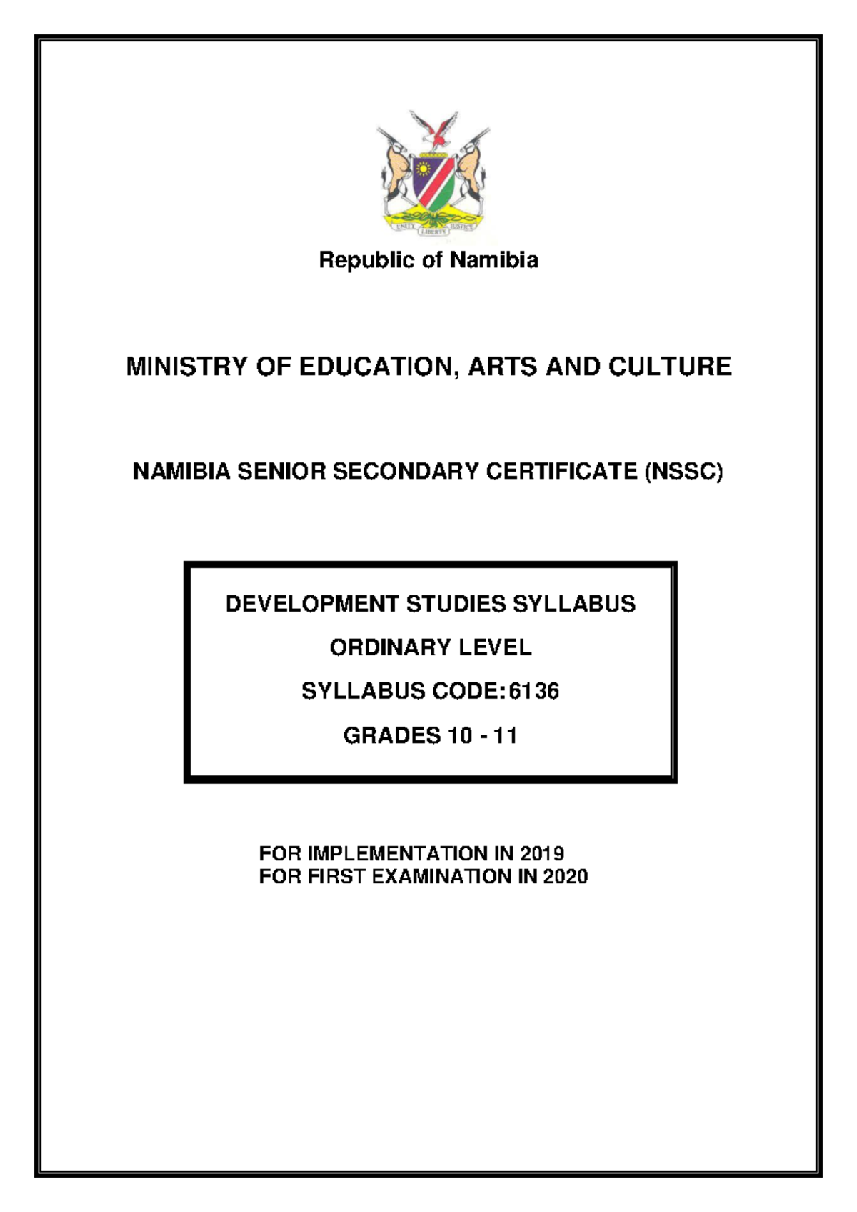 Nssco Development Studies Syllabus - Republic of Namibia MINISTRY OF ...