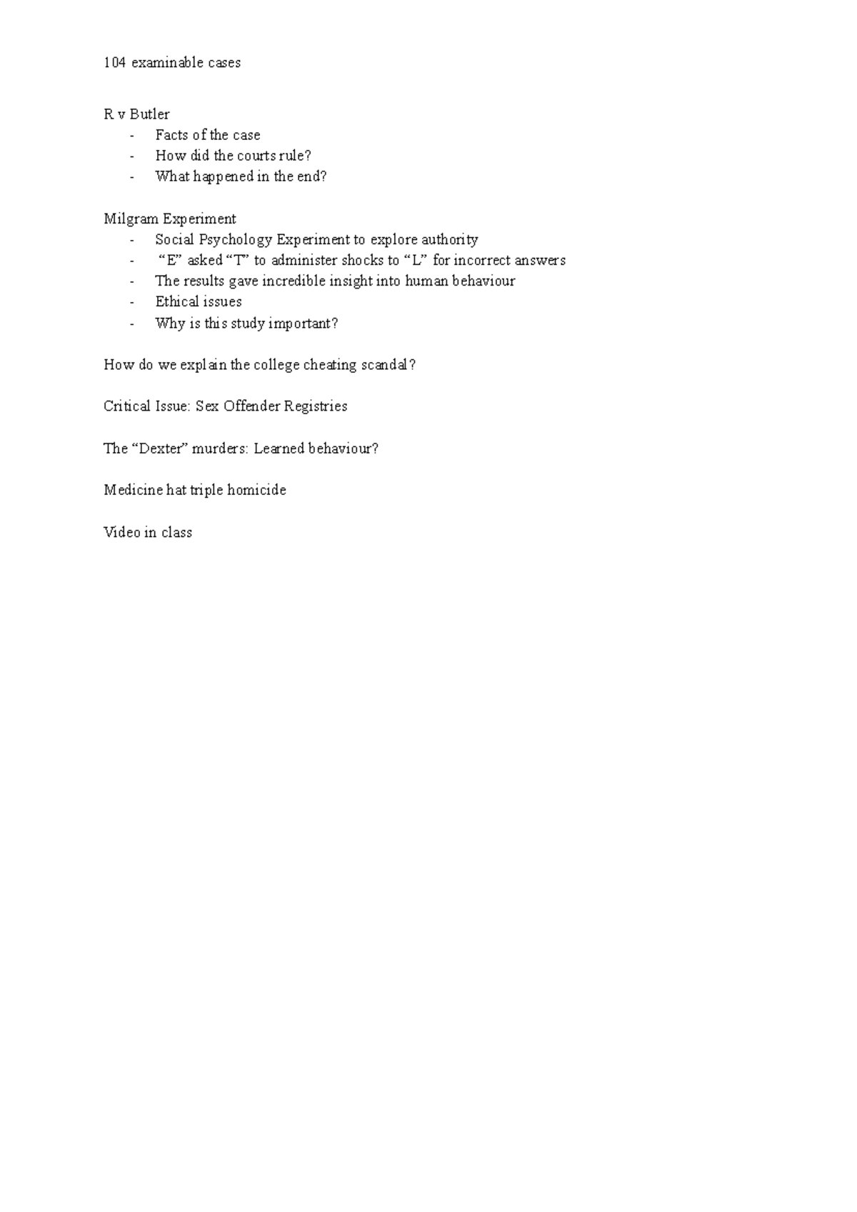 104 examinable cases - Google Docs - 104 examinable cases R v Butler ...