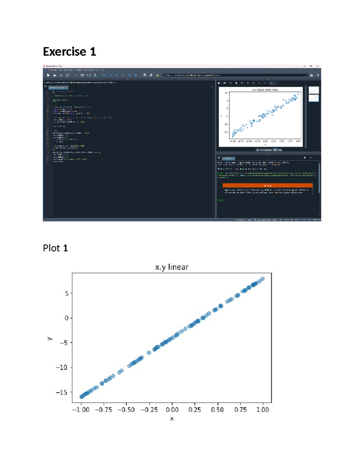 Linear-Exercise 1 analysis report - Exercise Plot This plot has a clear ...