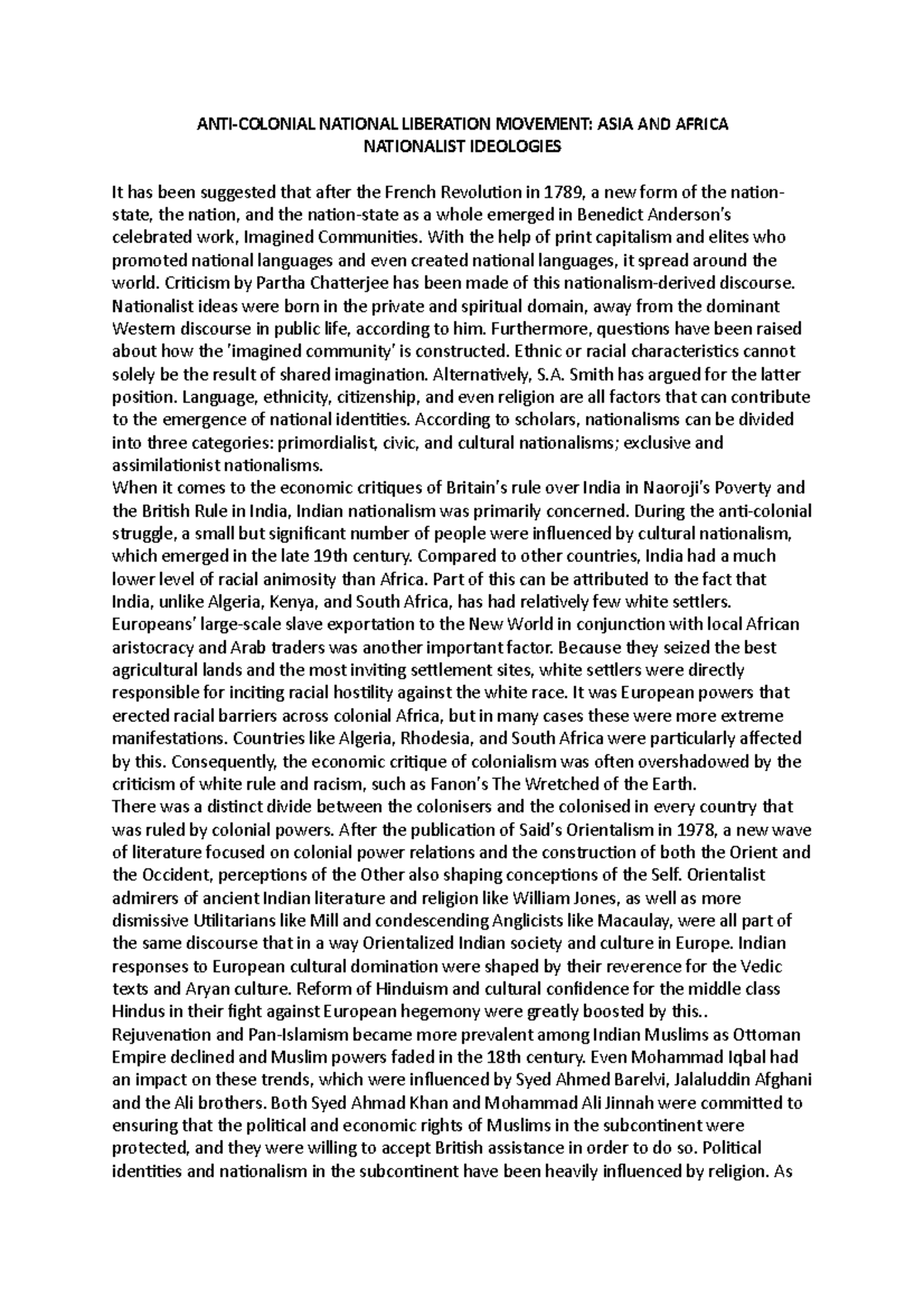 ANTI- Colonial National Liberation Movement- ASIA AND Africa ...