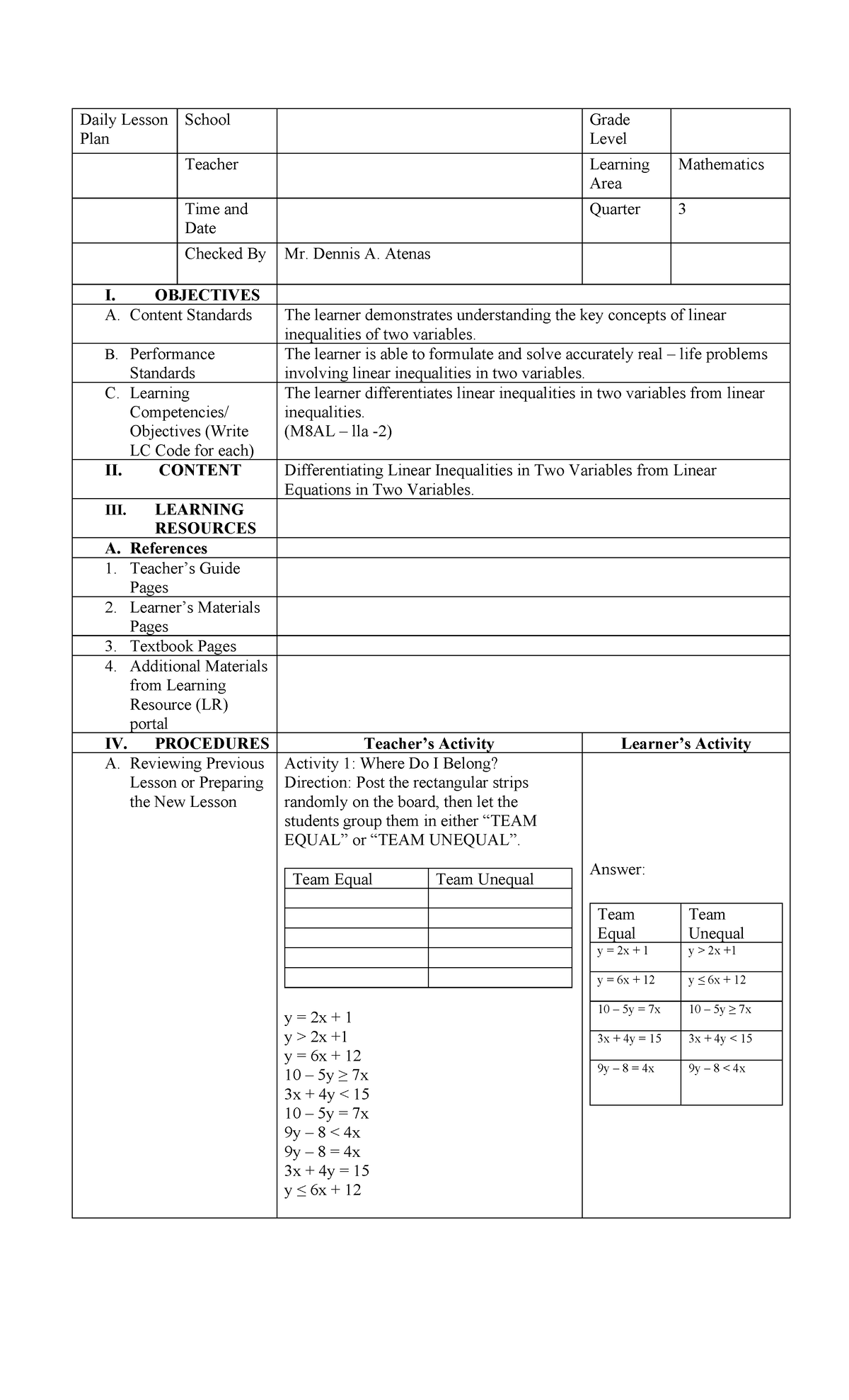 Final Differentiating LE and LI - Copy - Daily Lesson Plan School Grade ...