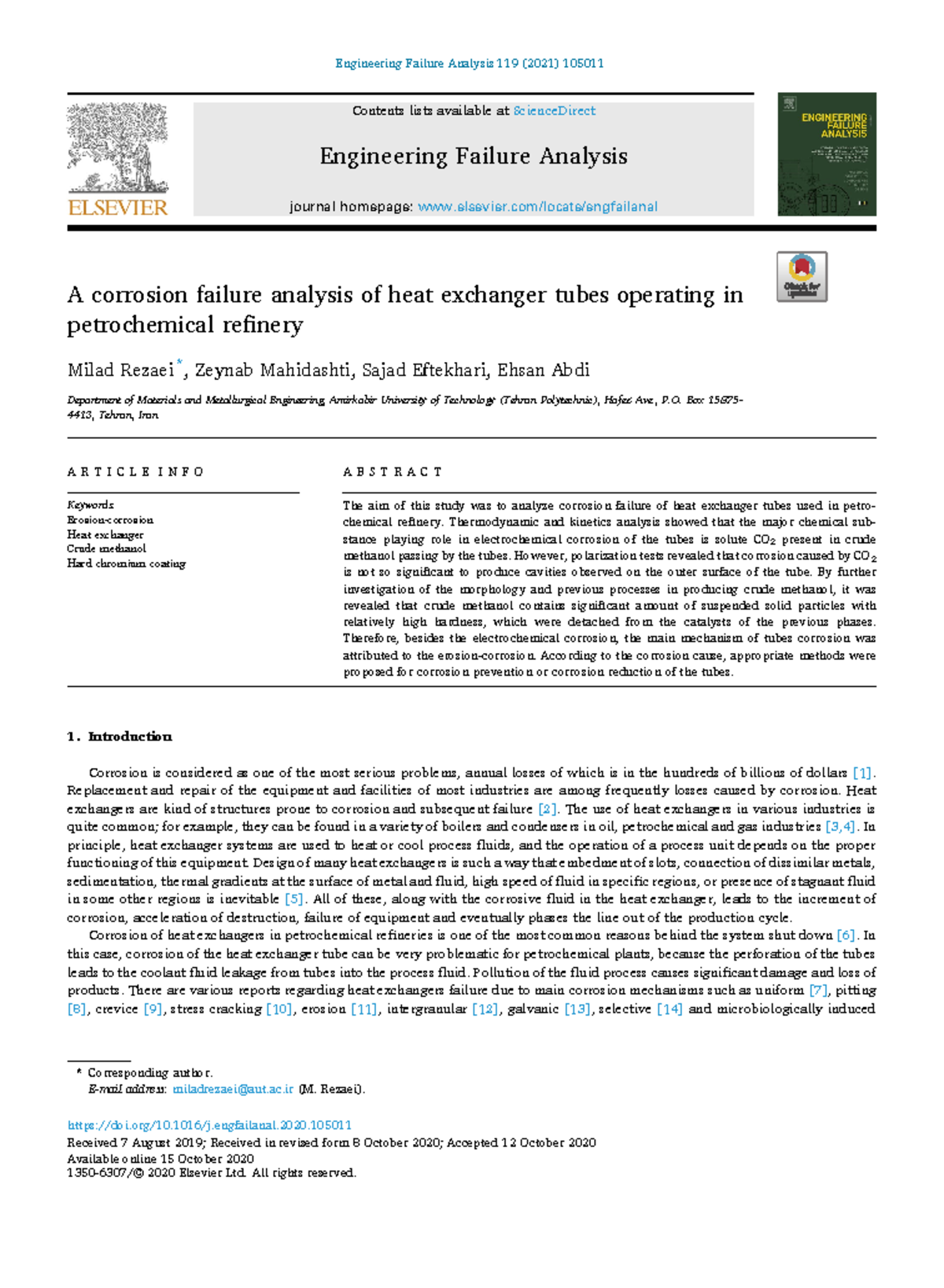 A corrosion failure analysis of heat exc - Engineering Failure Analysis ...