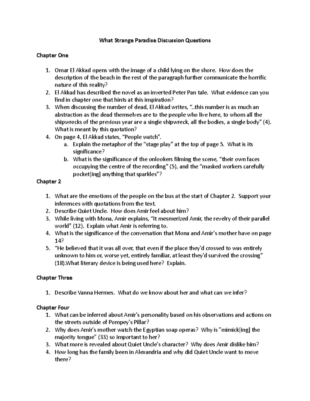 What Strange Paradise Discussion Questions Ch 1-181 - What Strange ...