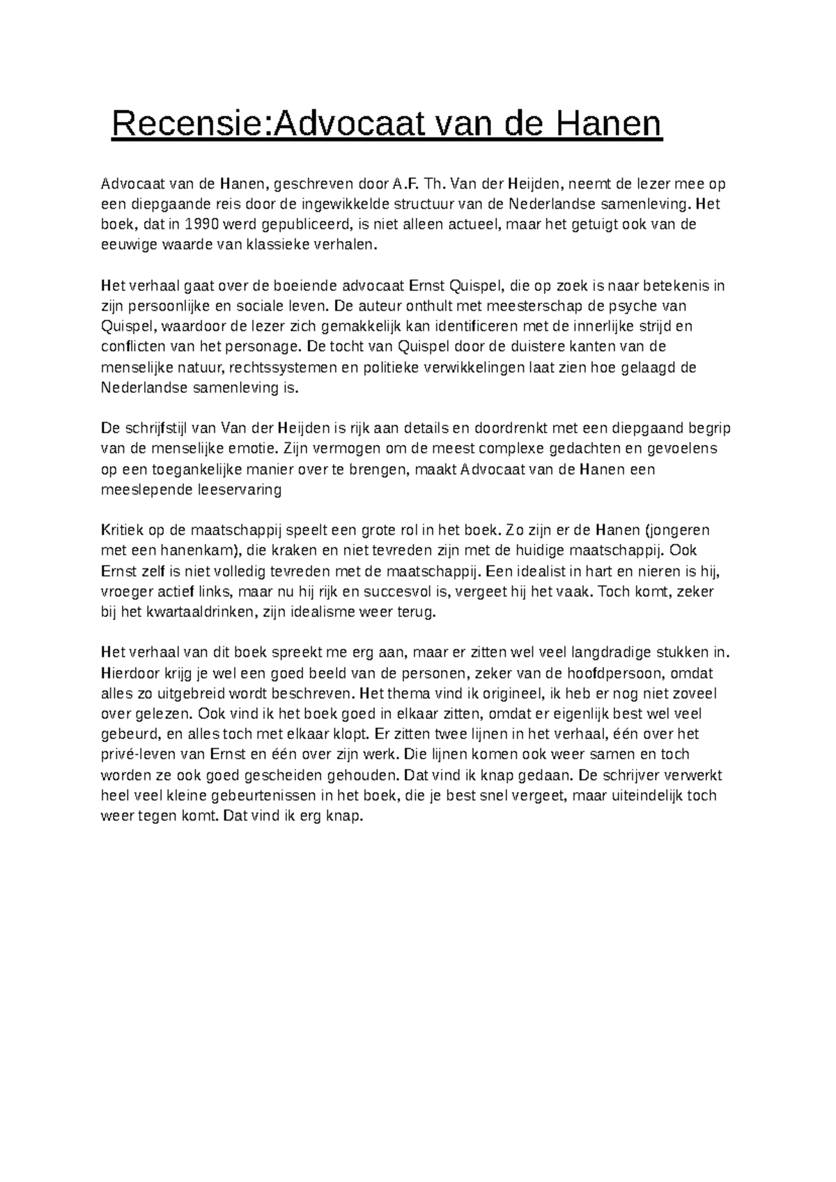 Recensie - Google Documenten - Recensie:Advocaat van de Hanen Advocaat ...