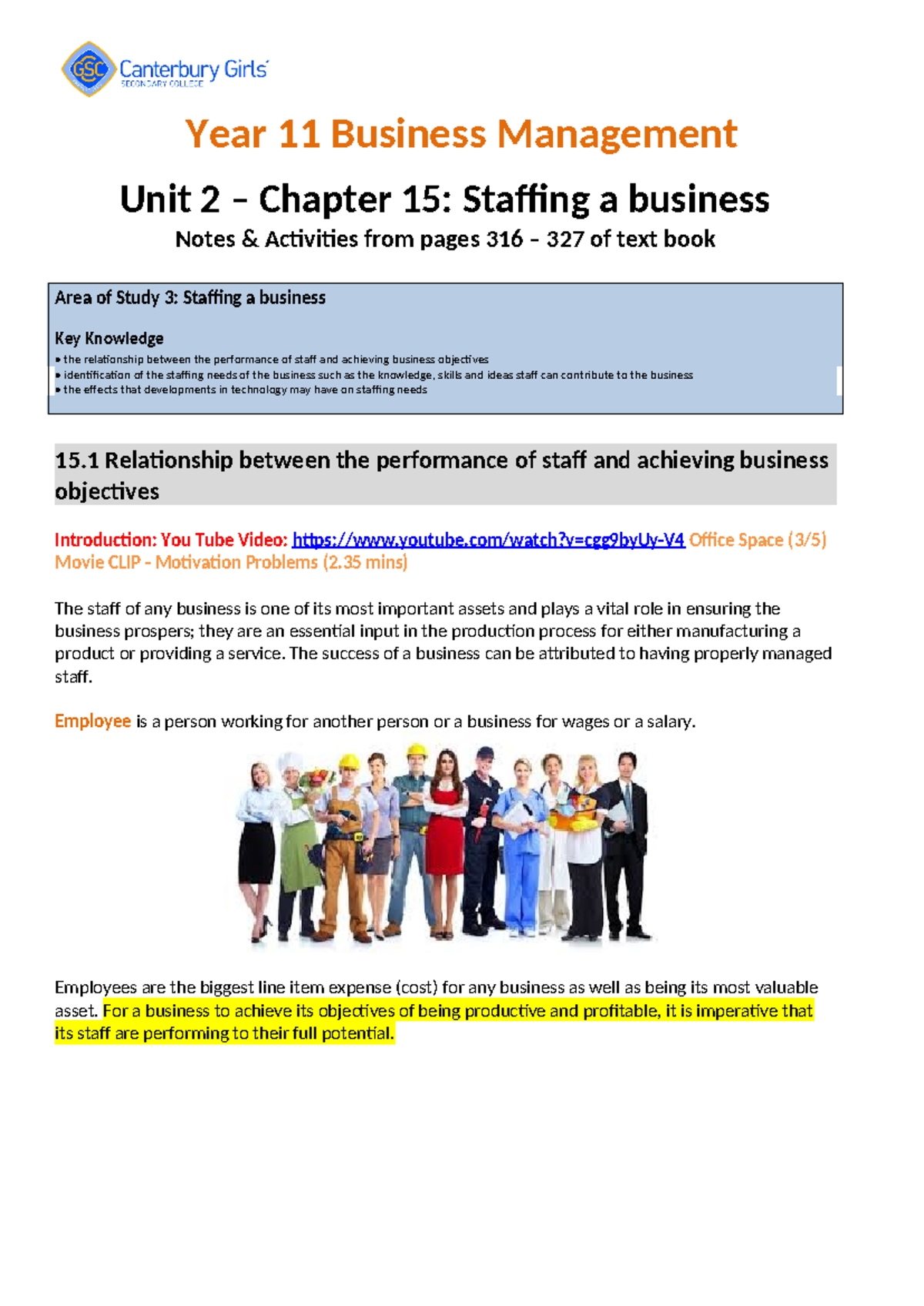 Chapter 15 - Staffing a business - Year 11 Business Management Unit 2 ...