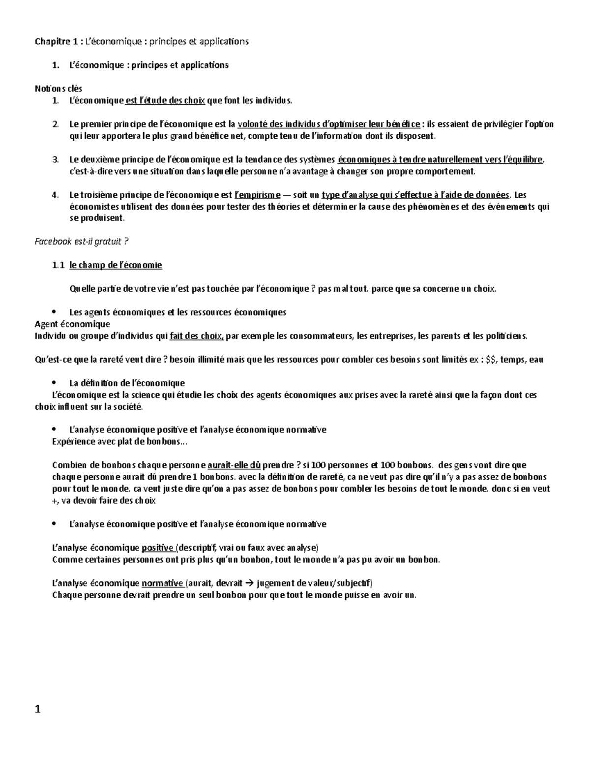 Chapitre 1 à 7d - Chapitre 1 : L’économique : principes et applications ...