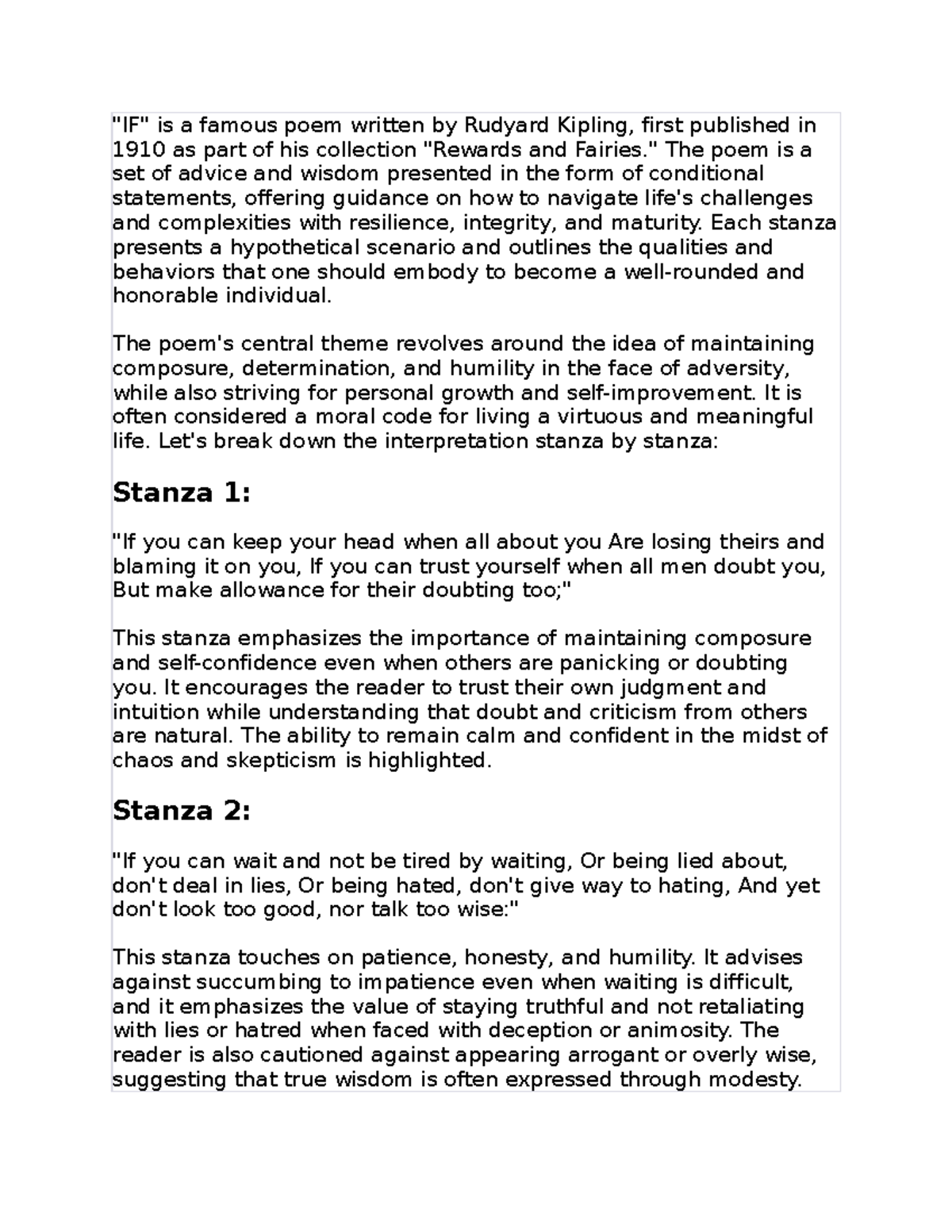 IF by Rudyard Kipling - Poetry for assessment - "IF" is a famous poem ...