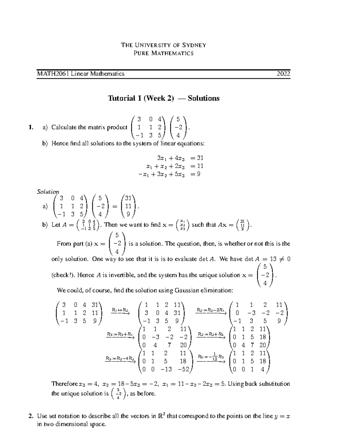Tut01s - First tutorial pdf with solutions - THEUNIVERSITY OFSYDNEY ...
