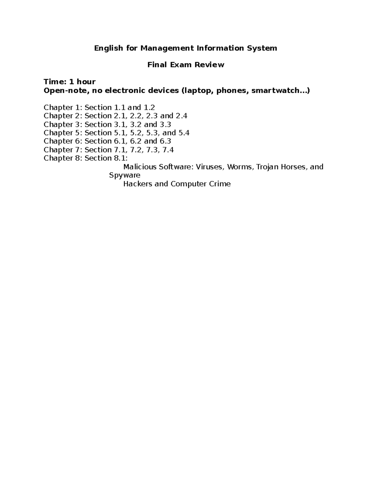 Final Exam Review - Tiếng anh chuyên ngành - English for Management ...