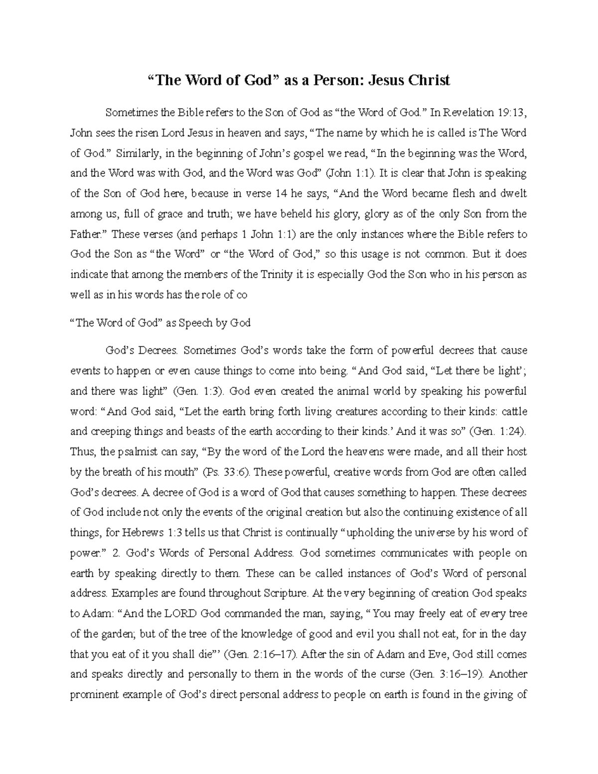 “The Word of God” as a Person-Jesus Christ - “The Word of God” as a ...