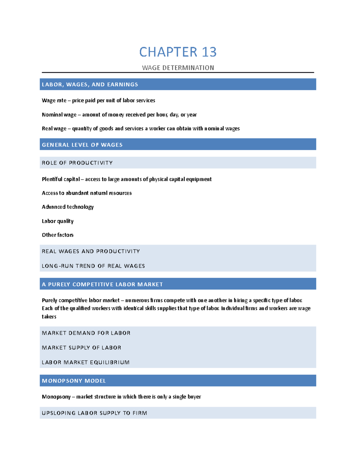 Chapter 13 - Lecture notes 13 - CHAPTER 13 WAGE DETERMINATION LABOR ...