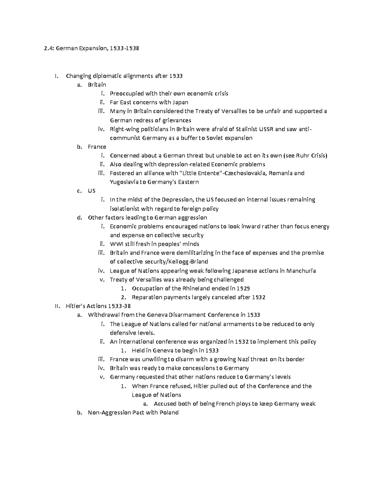 German Expansion, 1933-1938 - 2: German Expansion, 1933- I. Changing ...