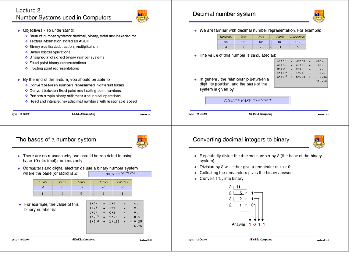 Num Sys 2 - XxInformation system - pykc - 12-Oct-01 ISE1/EE2 Computing ...
