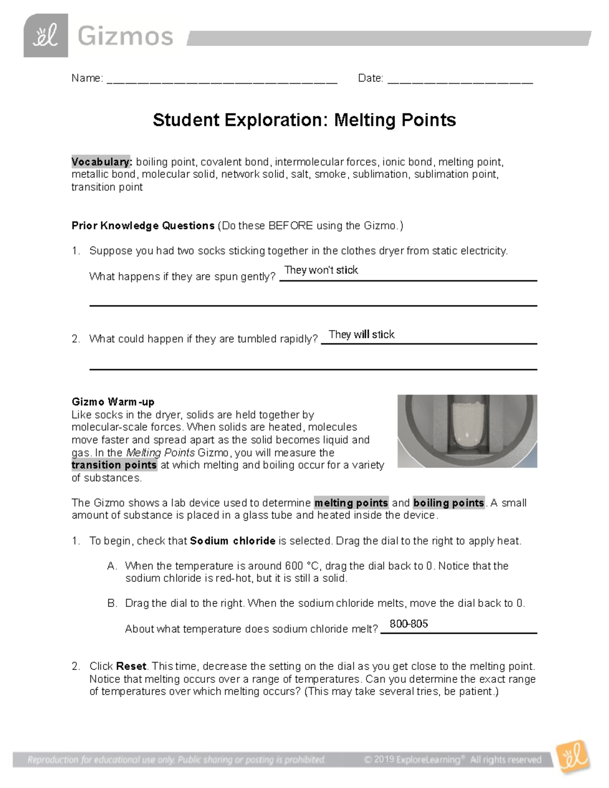 Melting Points SE - Answer key - Name ...