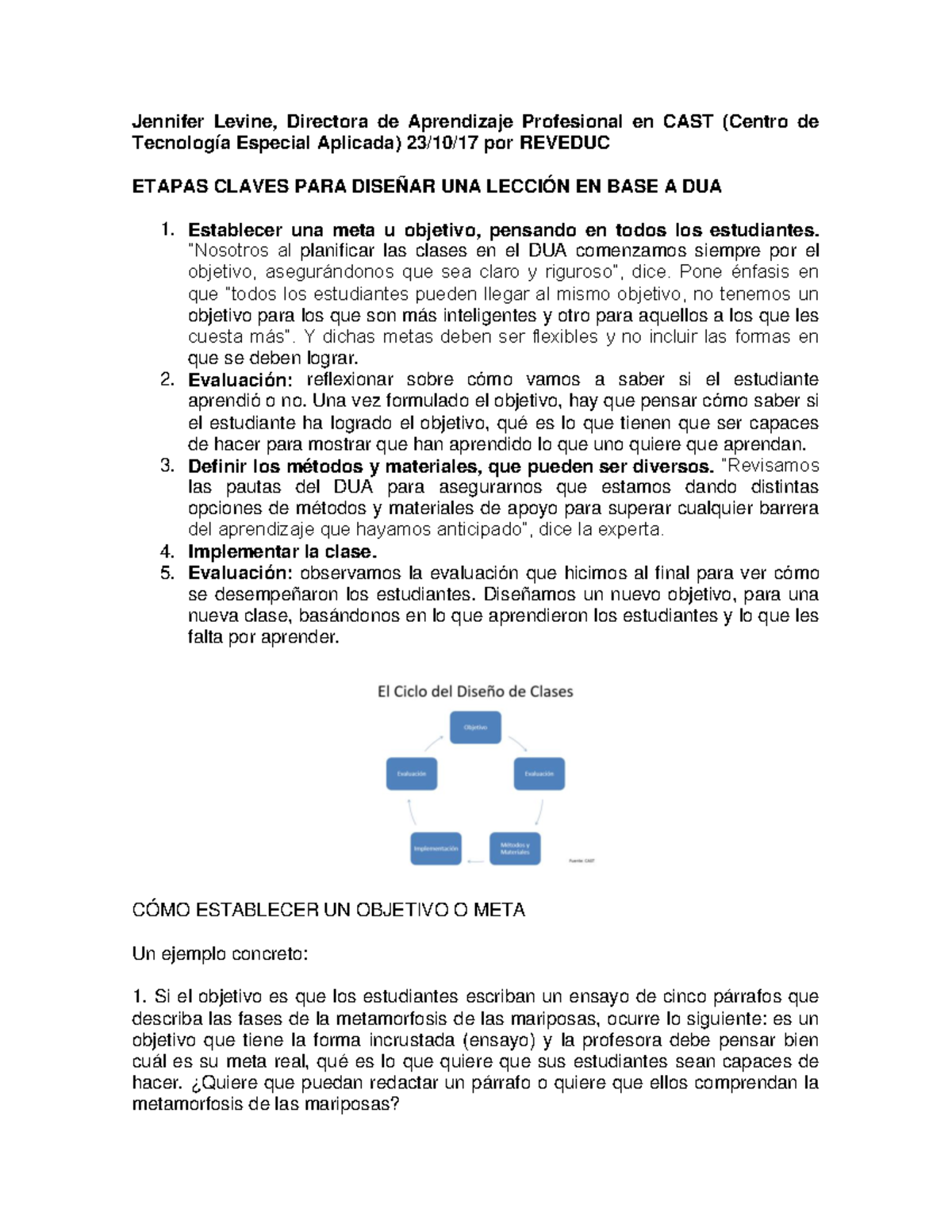 Etapas Claves PARA Diseñar UNA Lección EN BASE A DUA - Jennifer Levine ...