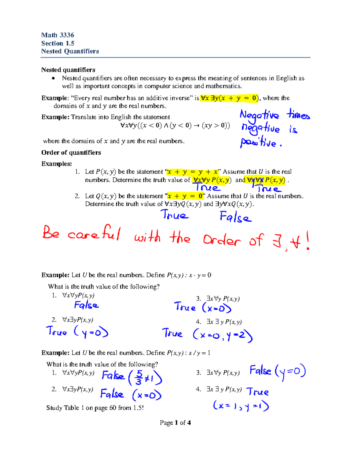 Discrete Mathematics Lecture 1 5 Nested Quantifiers Math 3336
