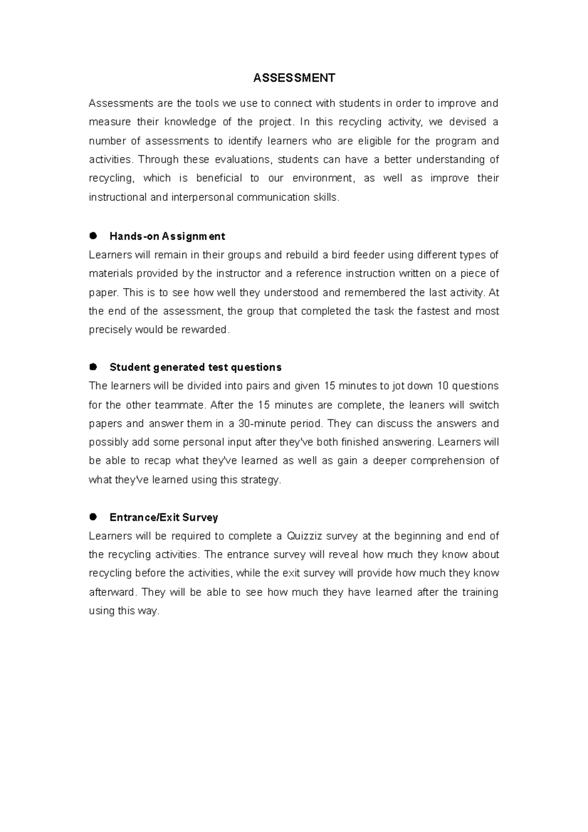 Assessment Resources group assignment CIT 261 - ASSESSMENT Assessments ...