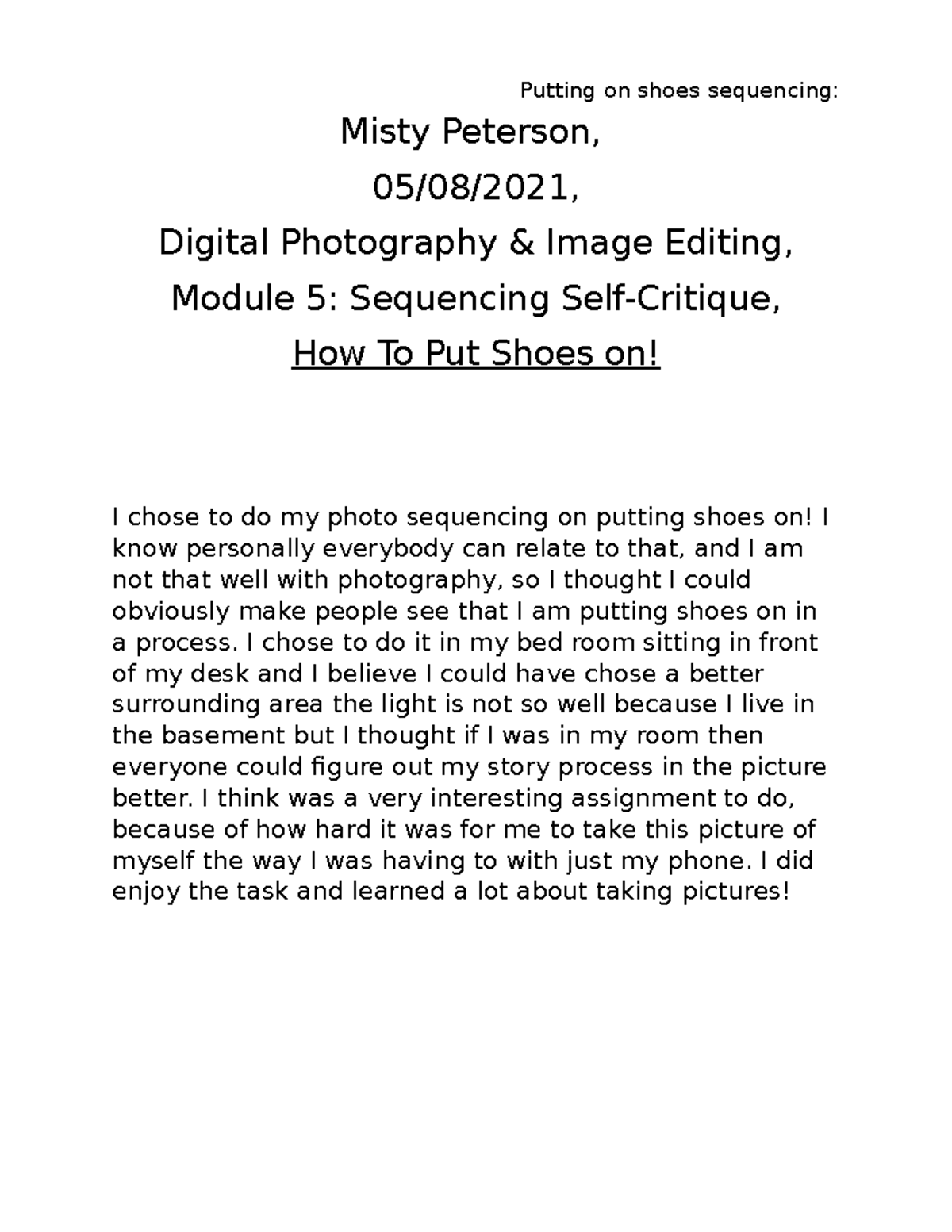 Misty Peterson module 5selfcritiqueassignment - Misty Peterson, 05/08 ...